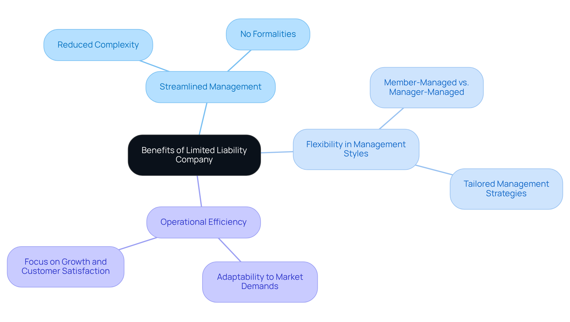 Start at the center with the main benefits of an LLC, then follow the branches to explore each advantage and its specific points. This visual helps you see how the LLC structure supports e-commerce entrepreneurs. Start at the center with the main benefits of an LLC, then follow the branches to explore each advantage and its specific points. This visual helps you see how the LLC structure supports e-commerce entrepreneurs.