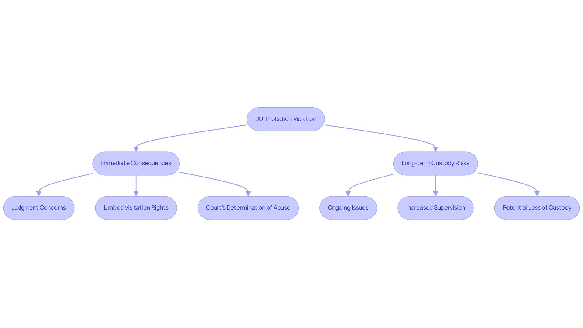This flowchart shows how a DUI probation violation can lead to various consequences affecting custody. Follow the arrows to see how one decision can lead to immediate concerns and long-term risks regarding your relationship with your child.