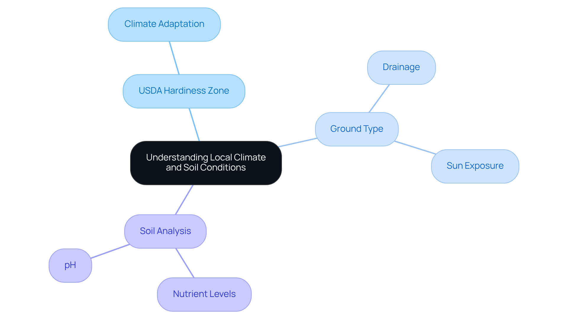 This mindmap starts with the main idea at the center and branches out to show important factors to consider for drought-resistant landscaping. Each branch represents a key area of focus, helping you see how they connect and contribute to successful plant selection.