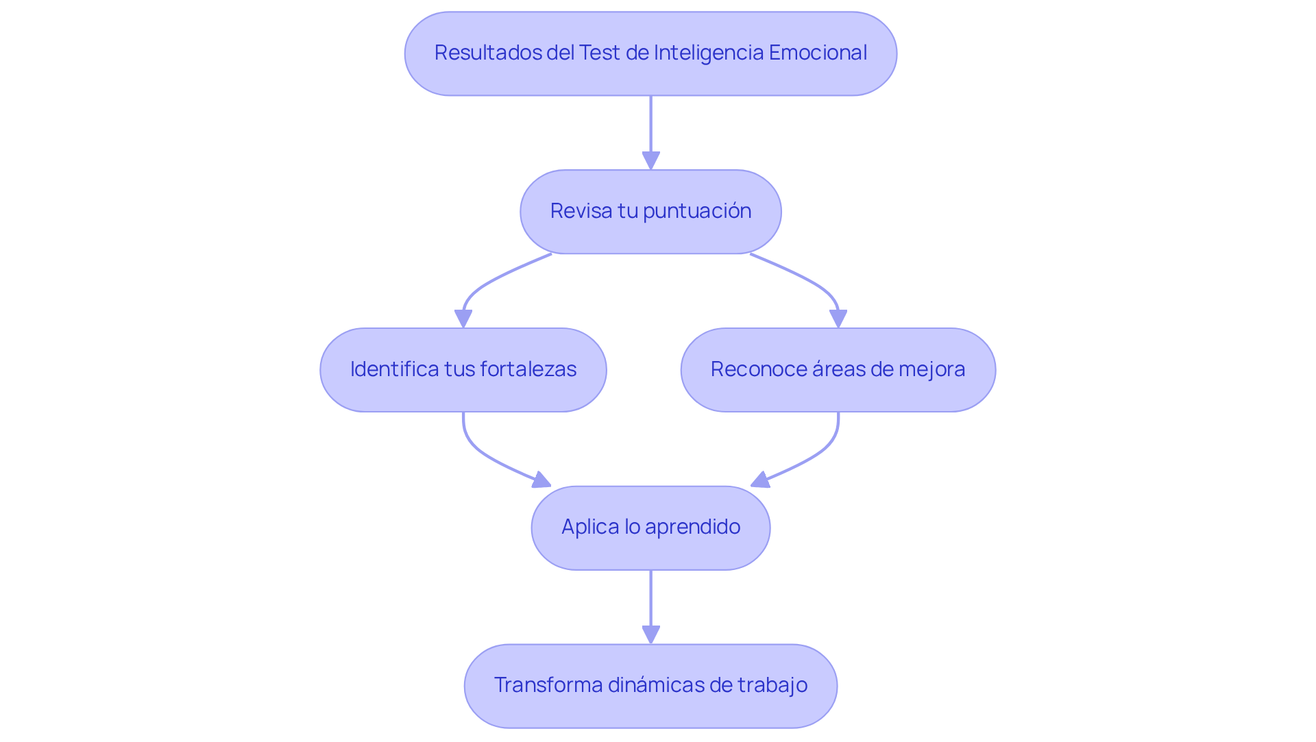 Cada cuadro representa un paso en el proceso de interpretación y aplicación de los resultados del test. Sigue las flechas para entender cómo cada paso se conecta y contribuye al desarrollo organizacional.