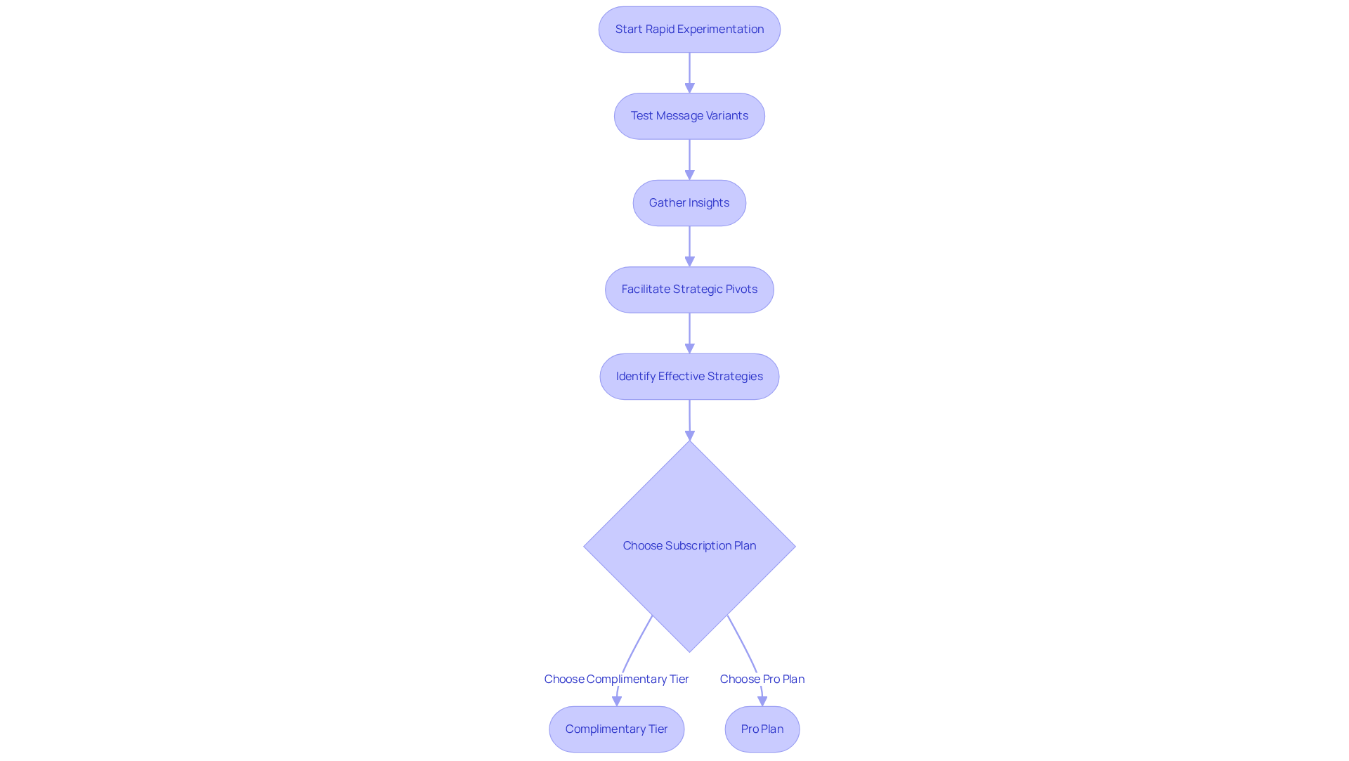 Follow the arrows to see how rapid experimentation works. Each box represents a step in the process, and the decision point helps you choose the right subscription plan based on your needs.