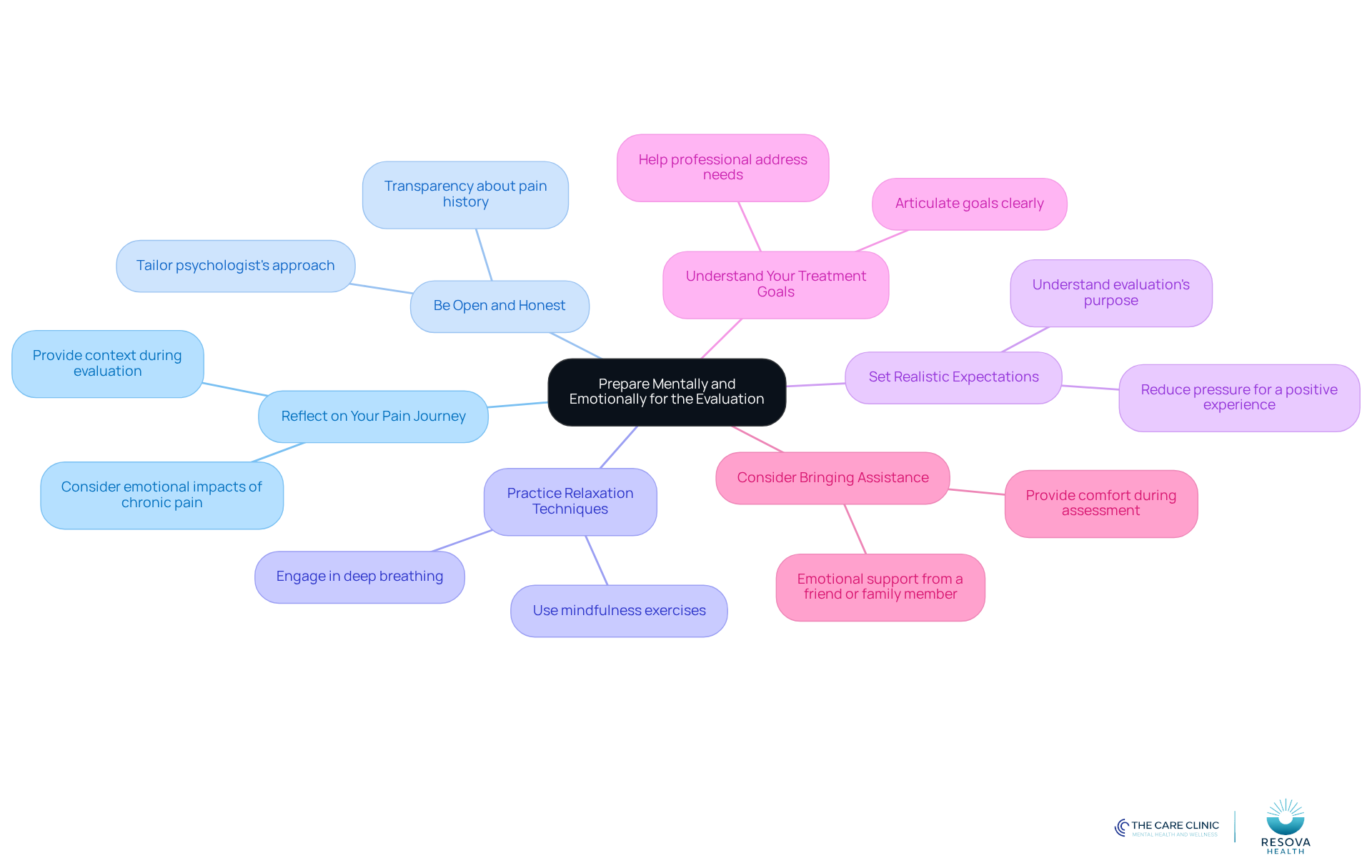 The central idea is your preparation for the evaluation. Each branch represents a strategy to help you get ready, showing how they all connect to your overall goal of being emotionally prepared. The central idea is your preparation for the evaluation. Each branch represents a strategy to help you get ready, showing how they all connect to your overall goal of being emotionally prepared.