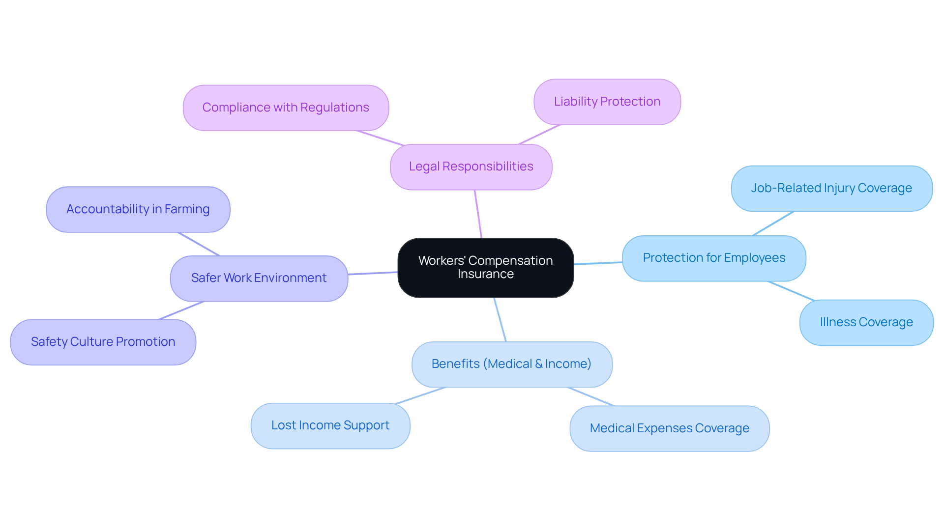 The central node represents the insurance policy, while each branch shows different benefits and responsibilities associated with it. The more branches you follow, the deeper you go into understanding how this coverage supports farm employees. The central node represents the insurance policy, while each branch shows different benefits and responsibilities associated with it. The more branches you follow, the deeper you go into understanding how this coverage supports farm employees.