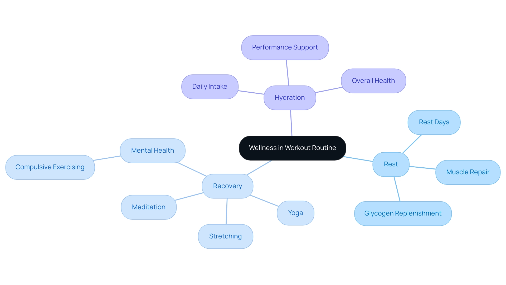 The central node represents the overall wellness strategy, with branches indicating key components and sub-branches detailing specific aspects of each component.