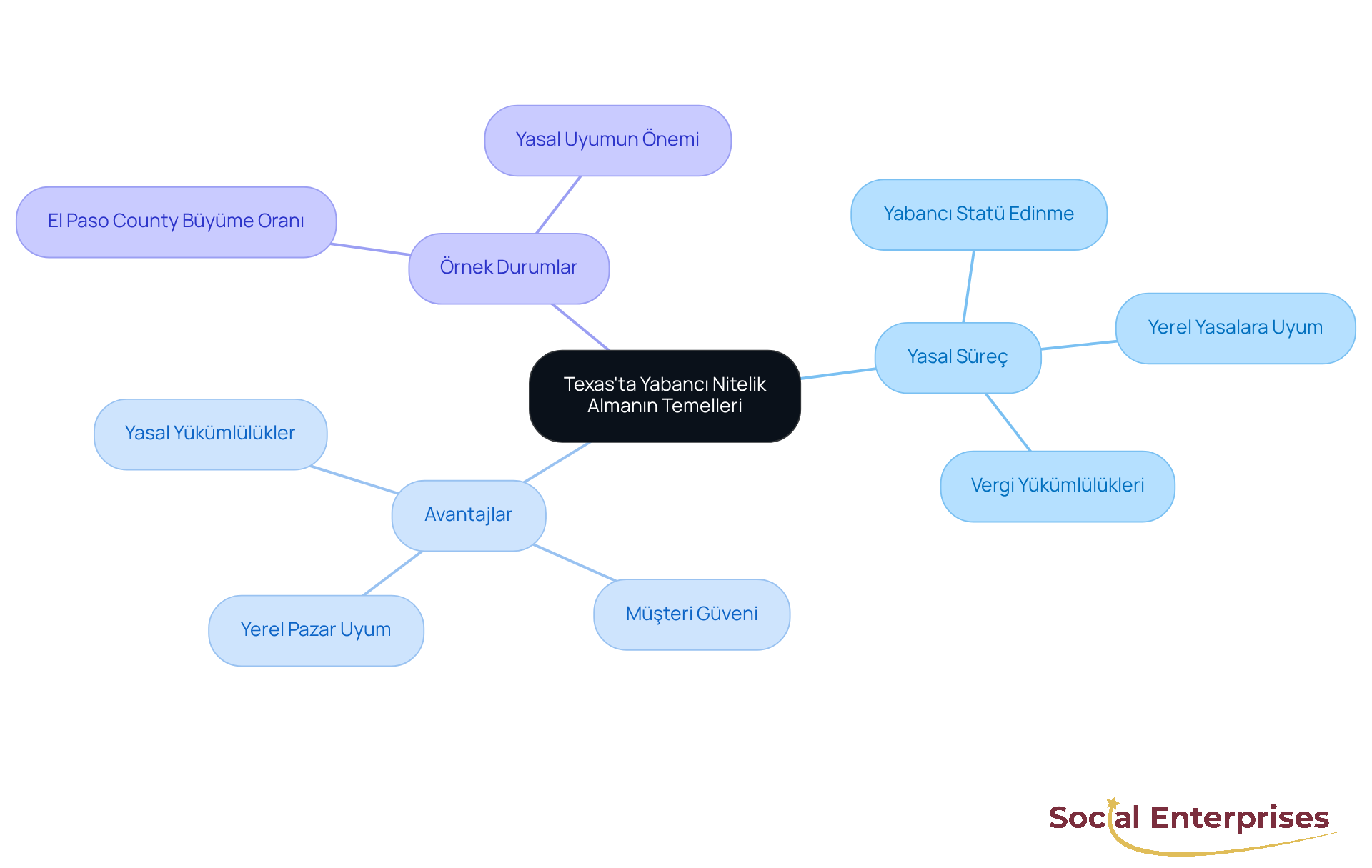 Merkezdeki konu, Texas'ta yabancı nitelik almanın önemini gösterirken, dallar bu süreçle ilgili ana konuları ve avantajları temsil ediyor. Her dalda yer alan alt başlıklar, konunun detaylarını açıklıyor. Merkezdeki konu, Texas'ta yabancı nitelik almanın önemini gösterirken, dallar bu süreçle ilgili ana konuları ve avantajları temsil ediyor. Her dalda yer alan alt başlıklar, konunun detaylarını açıklıyor.