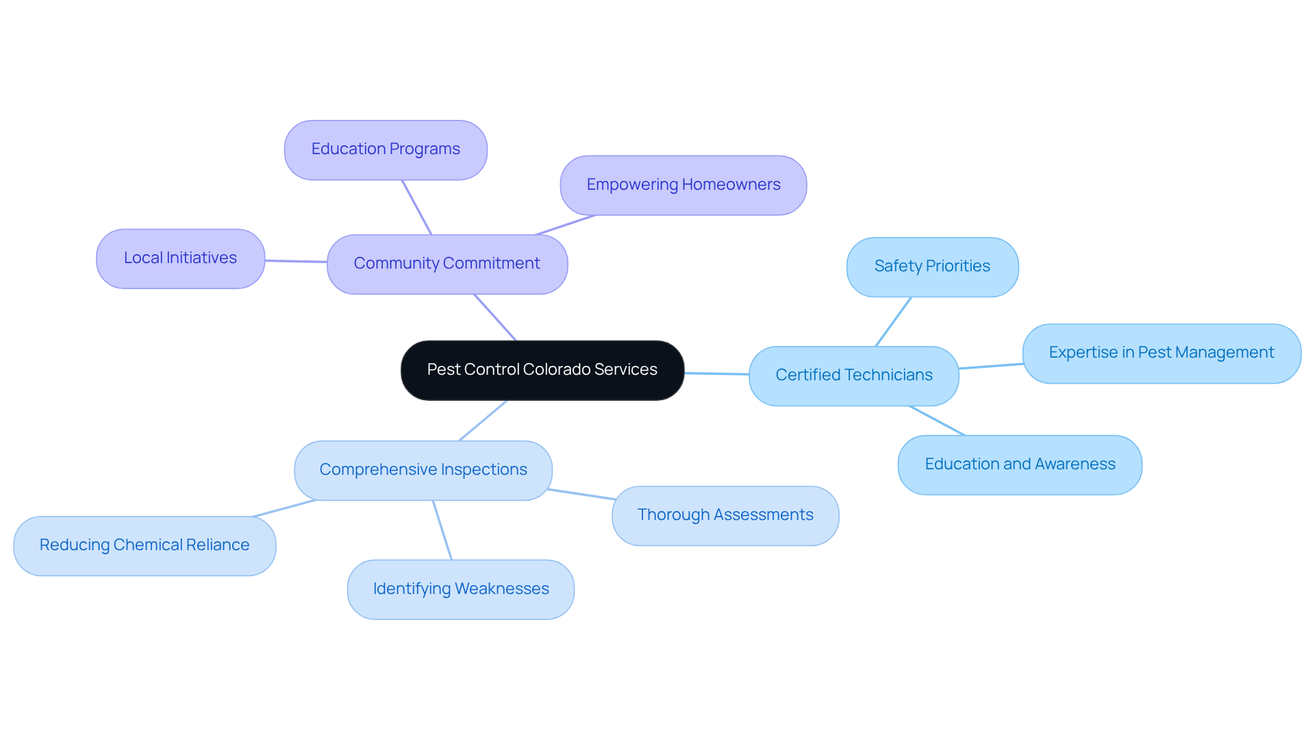 Begin at the center with the main service focus, then explore each branch to uncover important details about the technicians, inspection procedures, and community involvement.