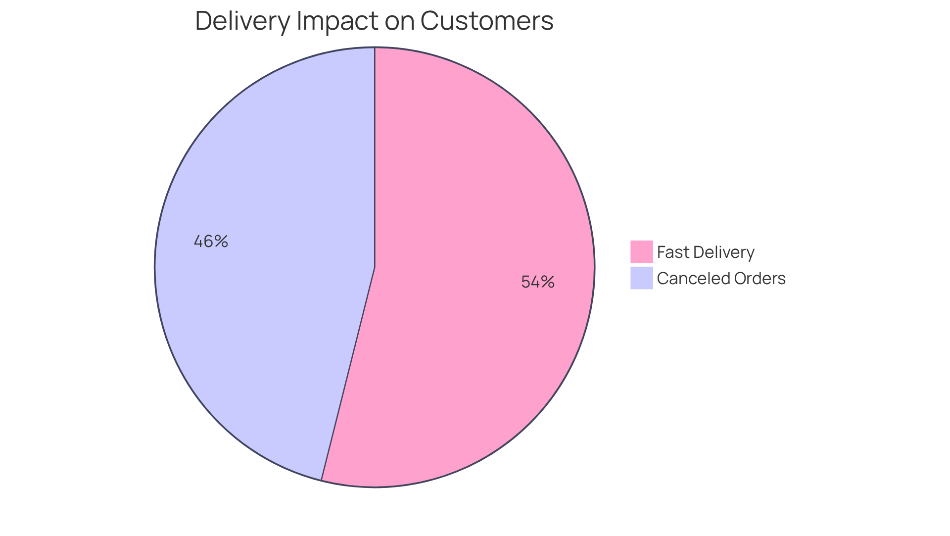 The blue slice shows the percentage of customers who value fast delivery, while the red slice represents those who have canceled orders because of slow delivery. The larger the slice, the more significant the impact on customer satisfaction.