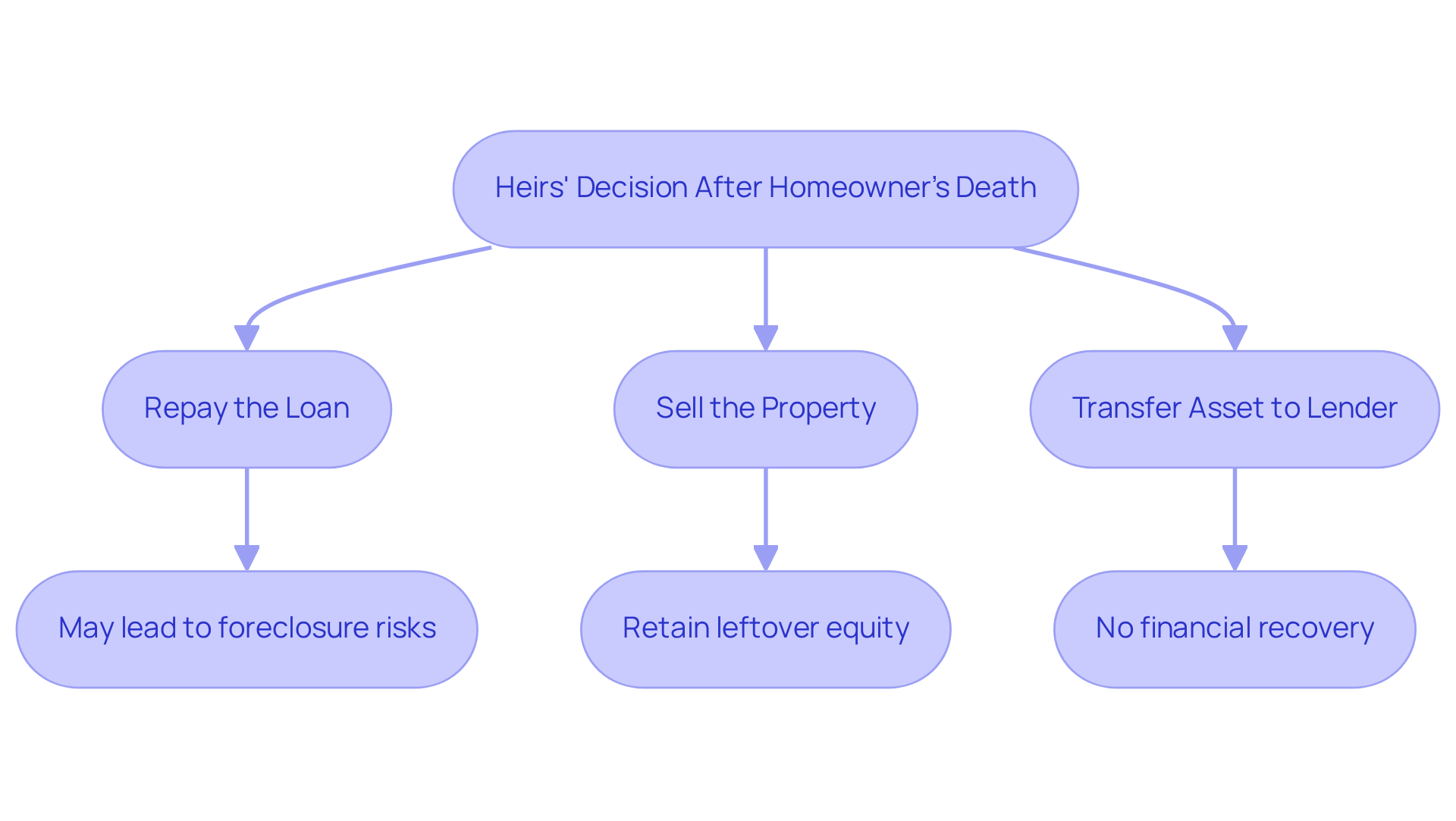 This flowchart shows the choices heirs face after losing a loved one who had a specialized loan. Each branch represents a different option they can take, along with key points to consider for each choice. Follow the arrows to understand the possible paths and outcomes.