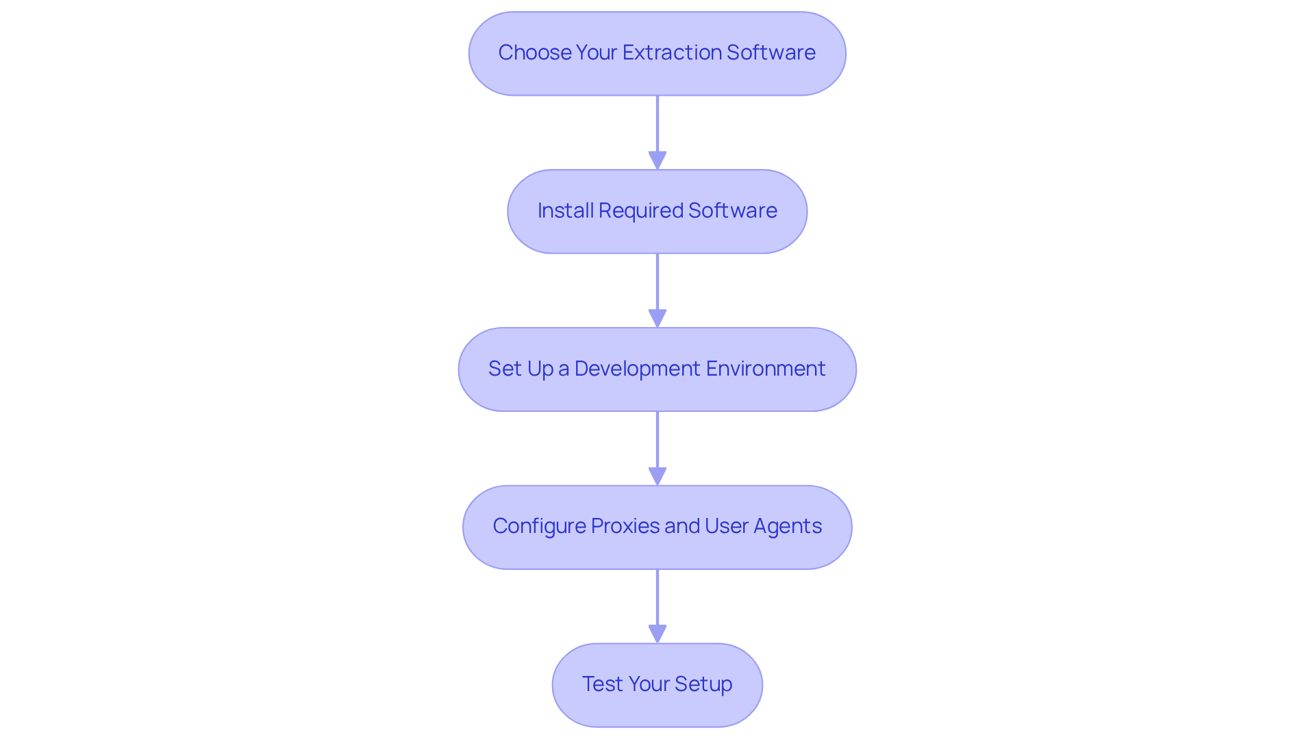 Each box represents a step in the setup process. Follow the arrows to see how to progress from choosing software to testing your setup.