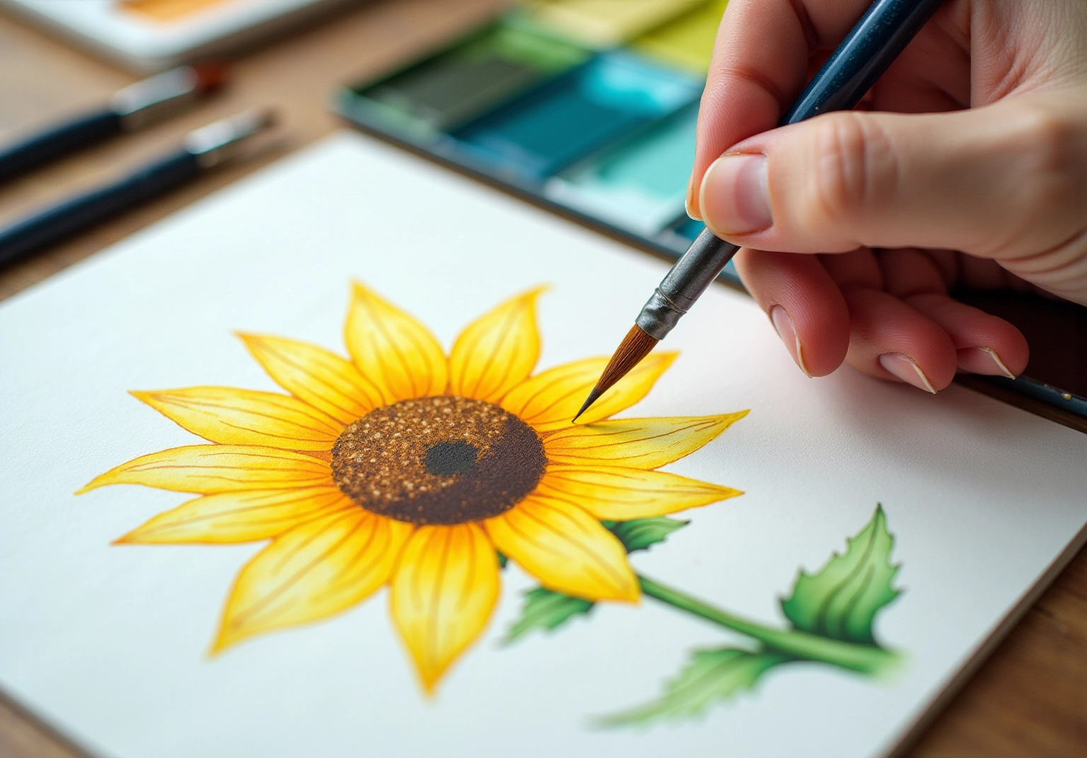 Sunflower Watercolor Painting in Progress Sunflower Watercolor Painting in Progress