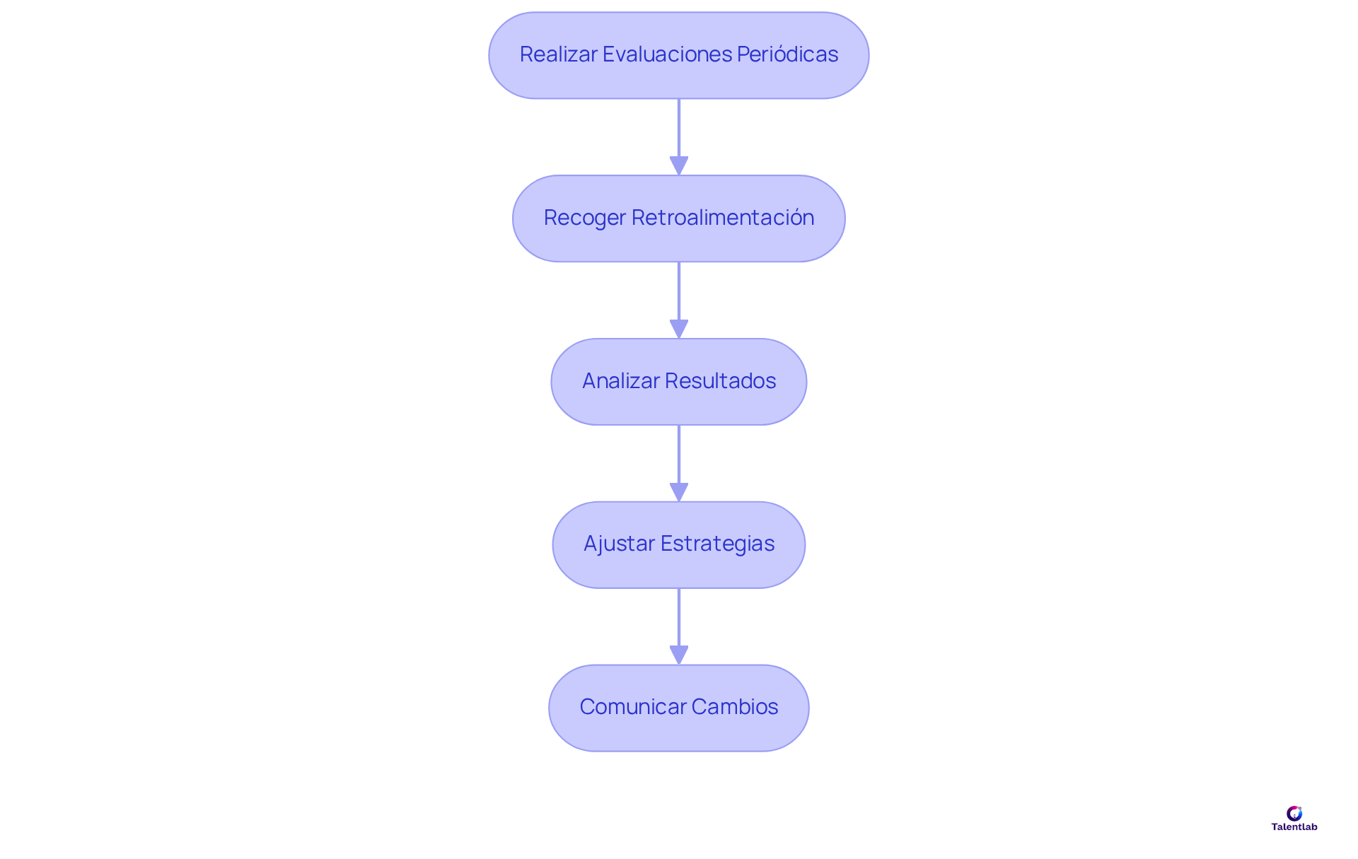 Cada cuadro representa un paso en el proceso de evaluación y ajuste. Sigue las flechas para entender cómo cada etapa se relaciona con la siguiente y cómo contribuyen al éxito de las iniciativas de diversidad e inclusión.
