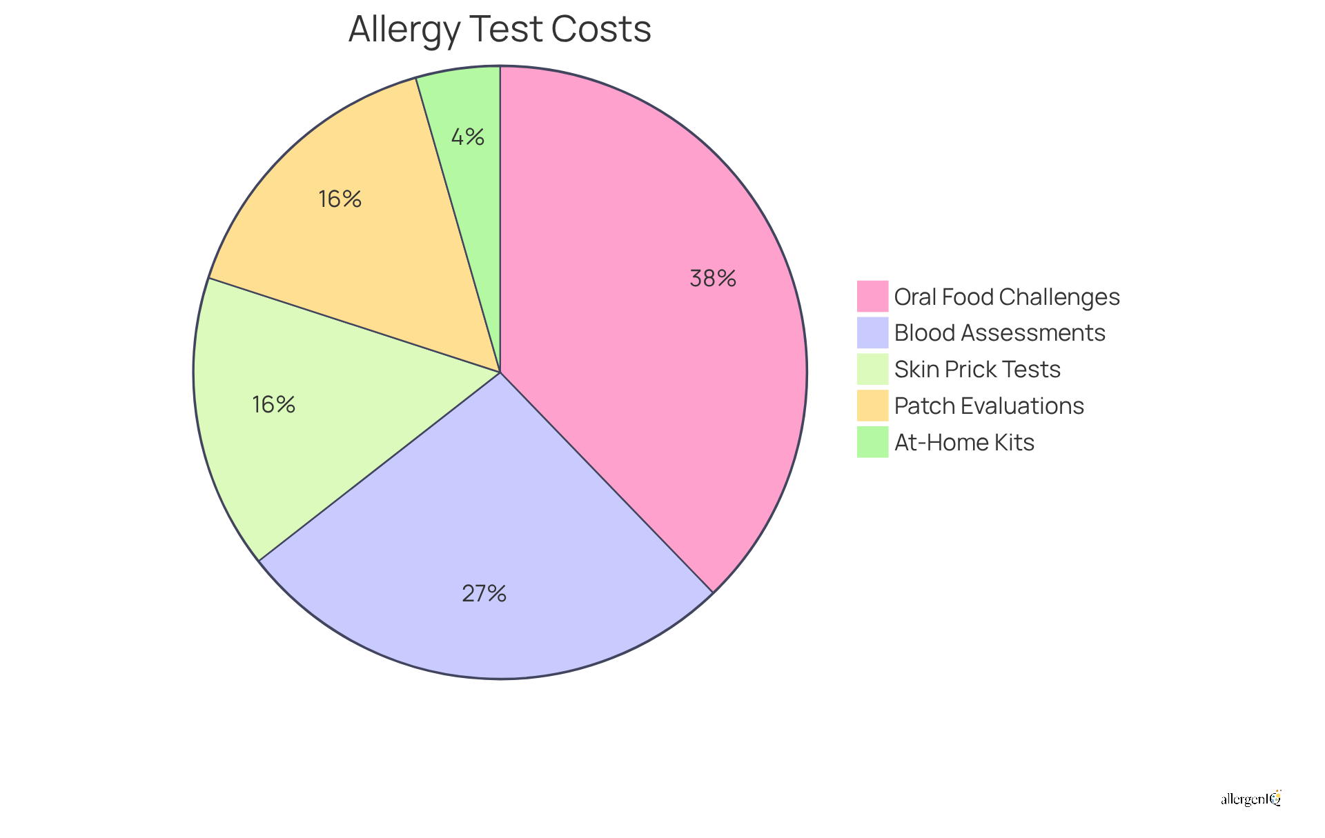 Each segment of the pie chart shows the average cost range for different allergy tests. The larger the segment, the higher the average cost associated with that test type.