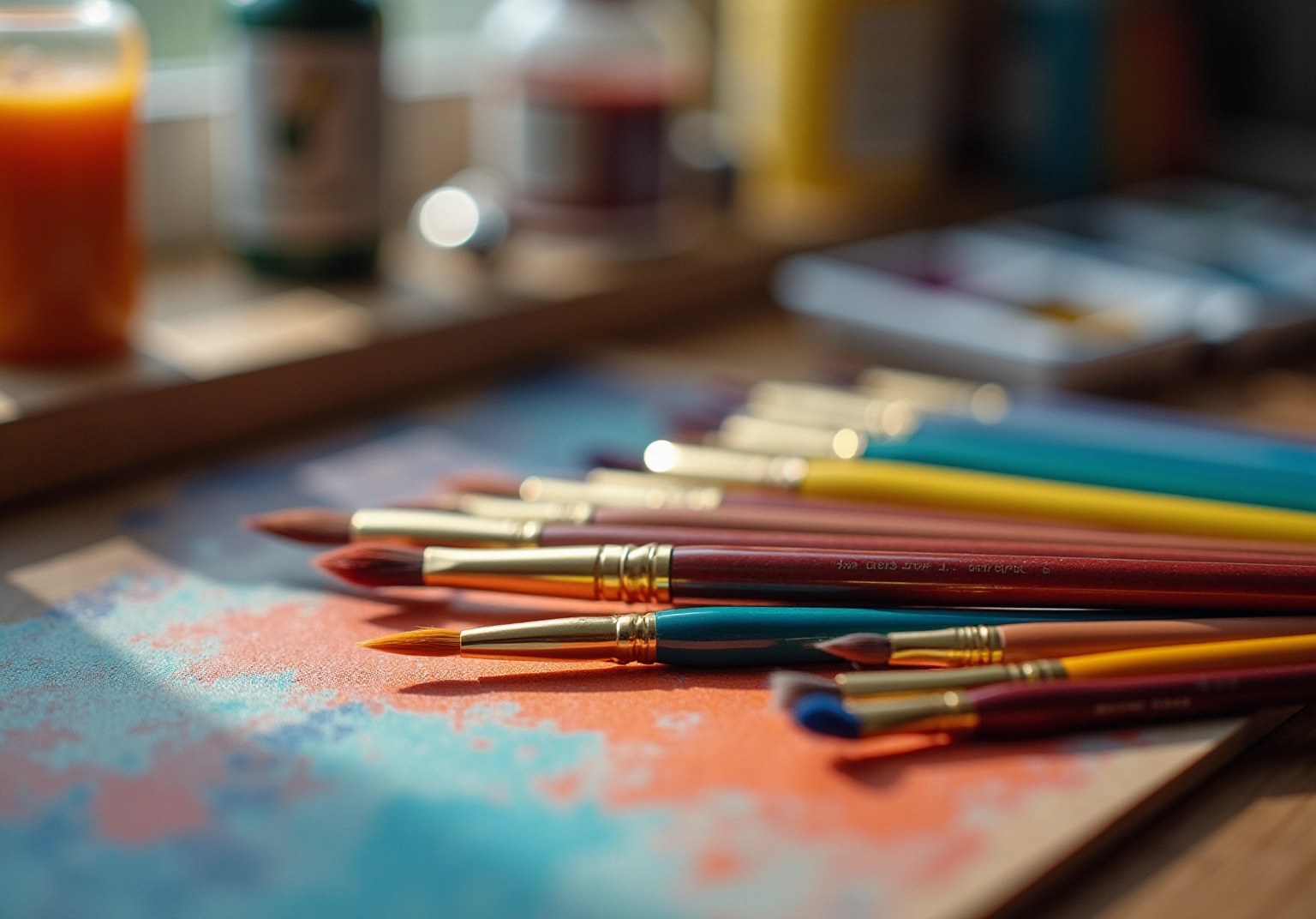 Synthetic Brushes in an Artist's Workspace Synthetic Brushes in an Artist's Workspace