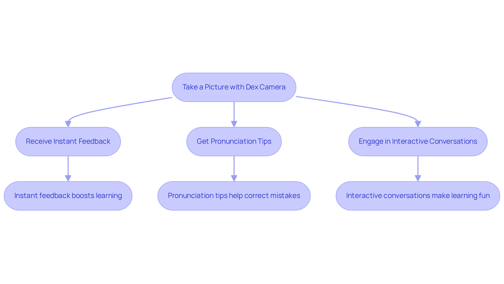 Follow the arrows to see how using the Dex Camera helps kids learn new words - from snapping a picture to getting feedback and chatting like a friend!