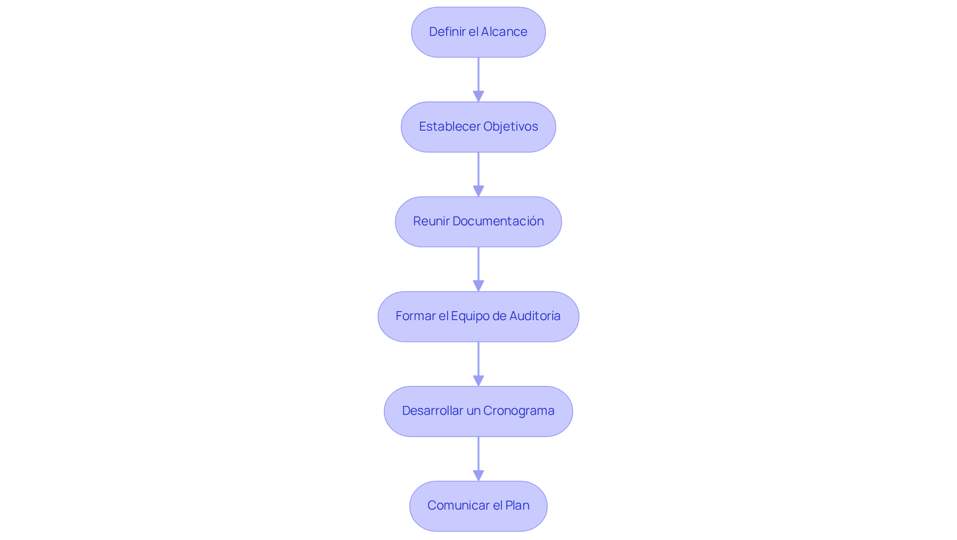 Cada paso representa una fase en el proceso de auditoría. Sigue las flechas para ver cómo se avanza de un paso al siguiente.