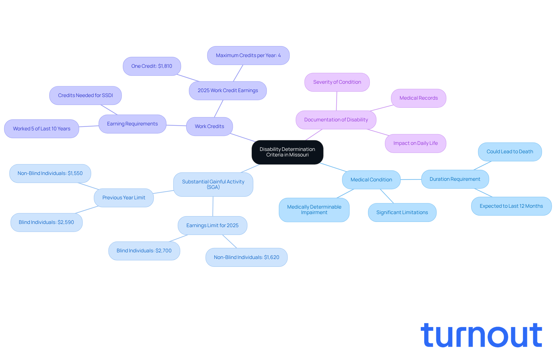 The central node represents the main topic, while the branches show the key criteria you need to know. Each branch breaks down into more specific details, helping you see how everything connects.