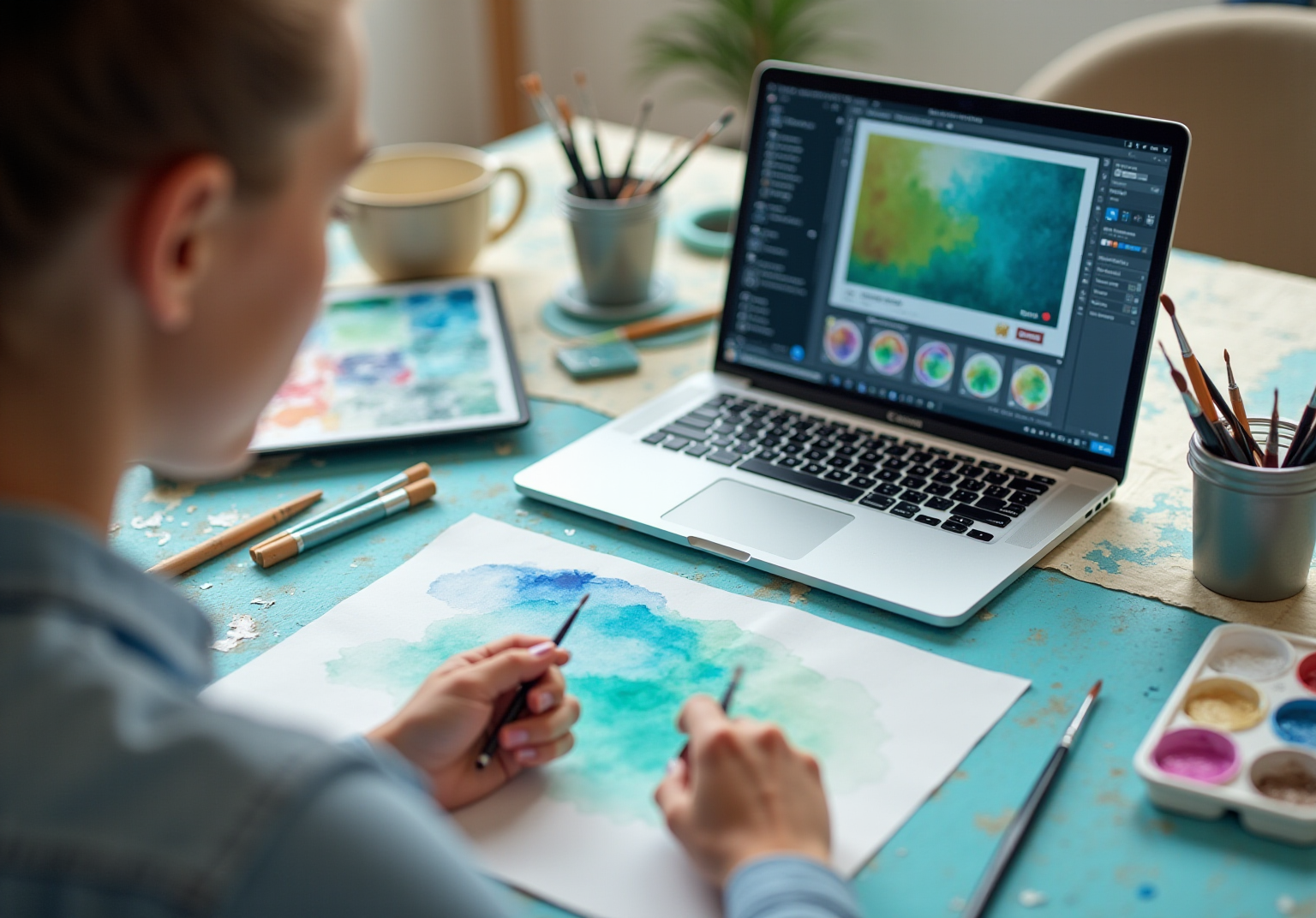 Artist Engaging with Watercolor Courses
