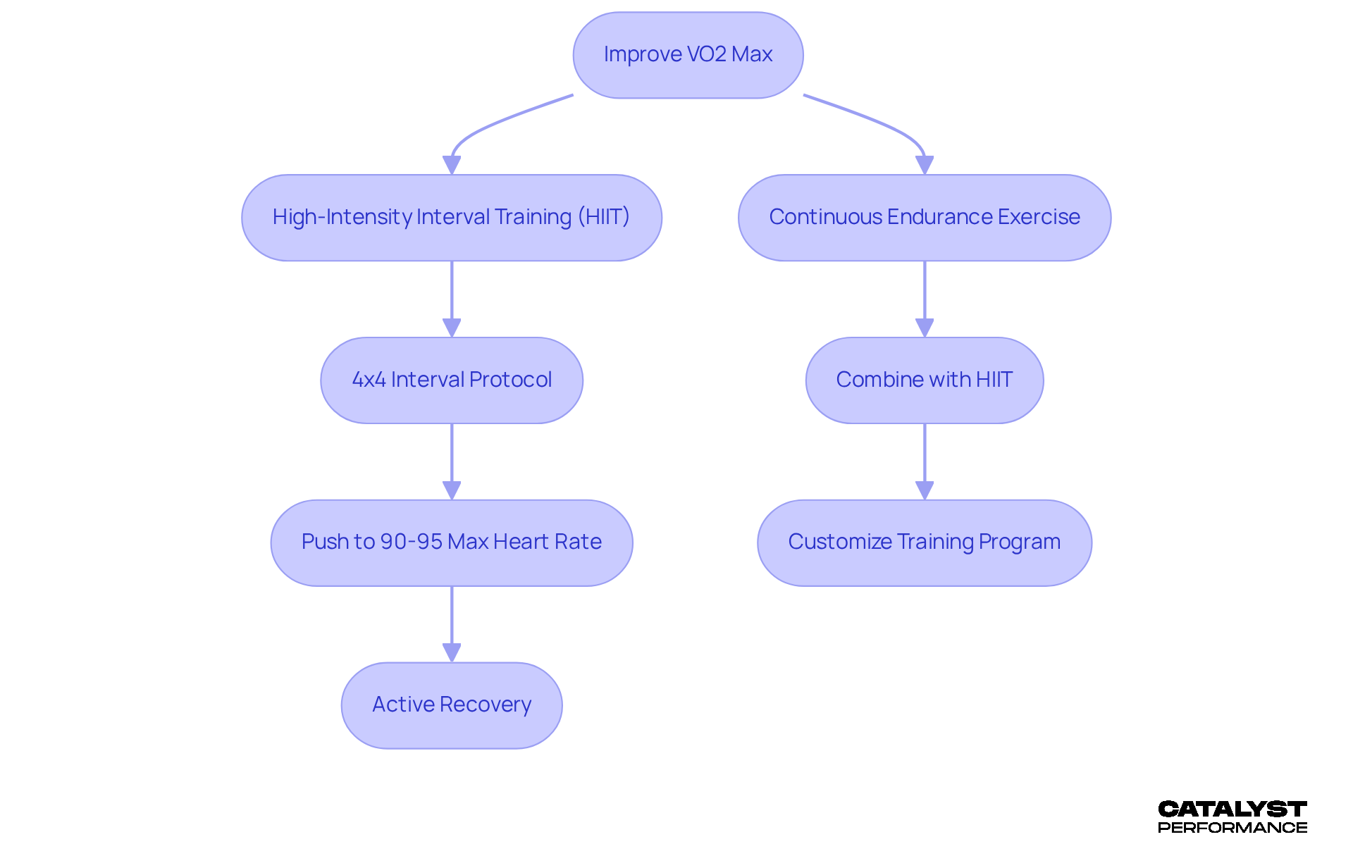 Follow the arrows to see how to improve your VO2 Max. Each step shows a part of the training process, from high-intensity workouts to endurance exercises, helping you understand how to structure your fitness journey. Follow the arrows to see how to improve your VO2 Max. Each step shows a part of the training process, from high-intensity workouts to endurance exercises, helping you understand how to structure your fitness journey.