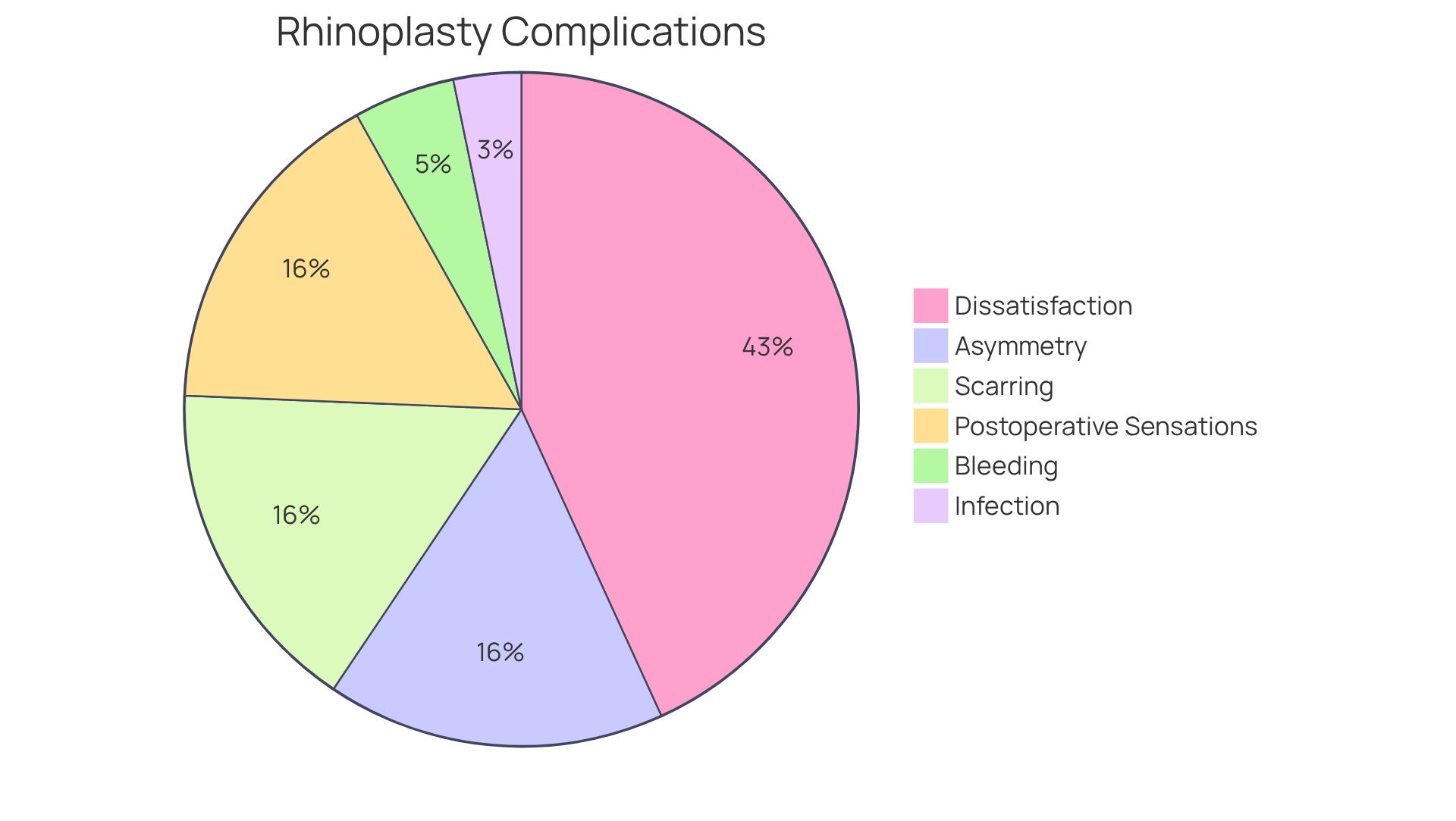 Each slice of the pie shows the likelihood of experiencing a specific complication. The larger the slice, the greater the risk - for example, dissatisfaction is a significant concern for about 26.6% of individuals.