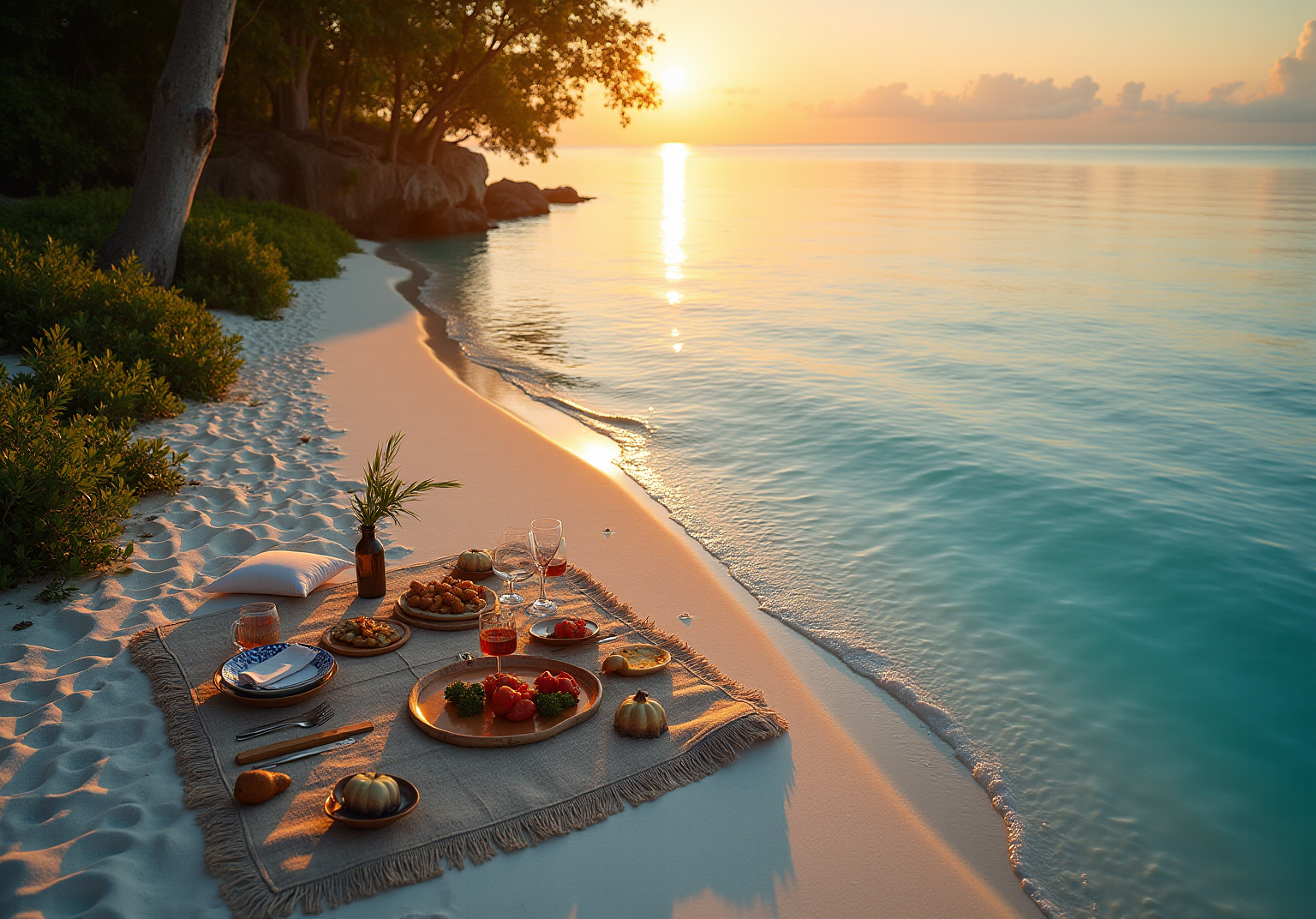 Romantic Sandbank Picnic at Sunset