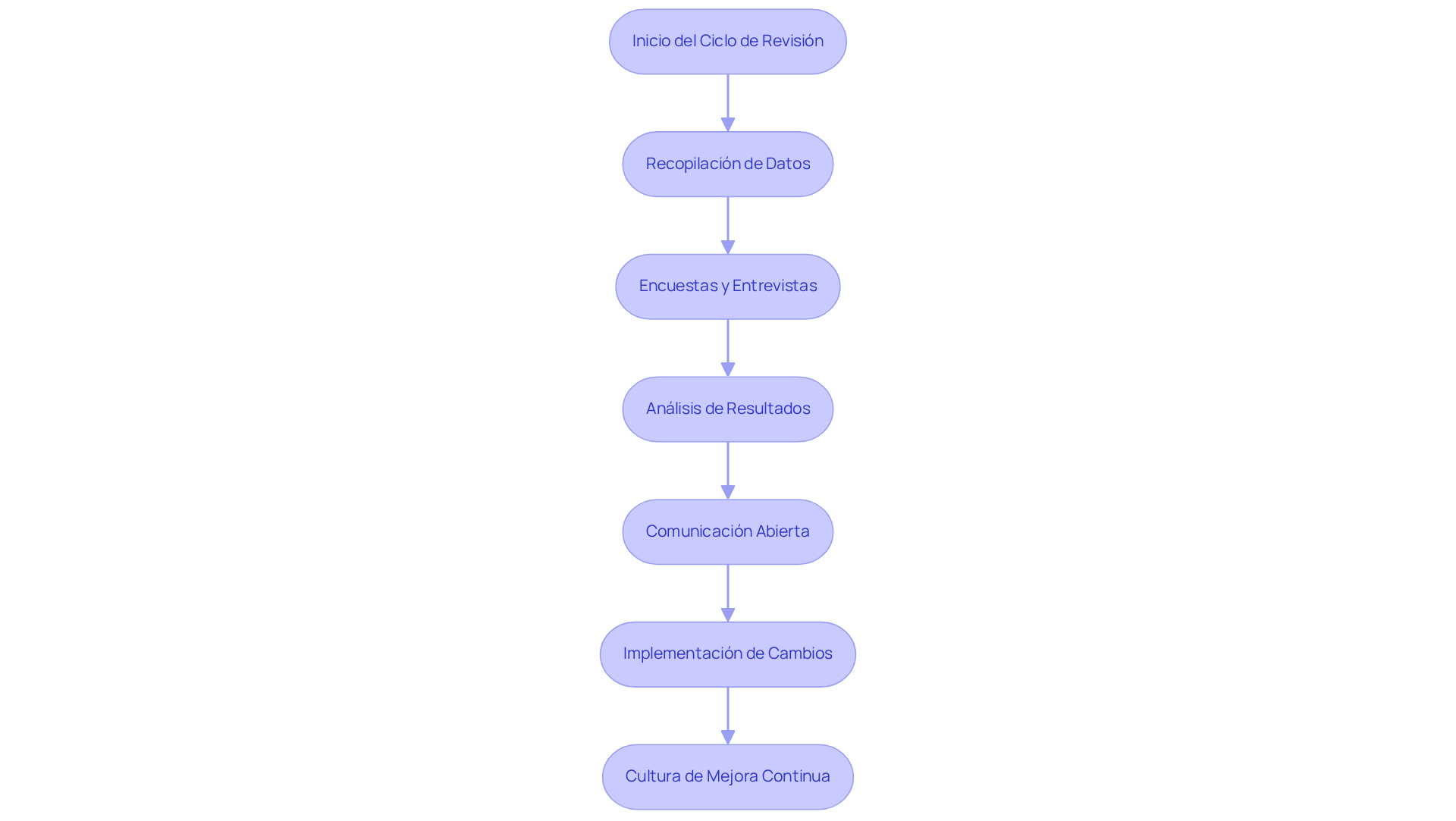 Este diagrama muestra los pasos que debes seguir para evaluar y ajustar el modelo de madurez de tu organización. Cada cuadro representa una etapa del proceso, y las flechas indican cómo se conectan entre sí. Sigue el flujo para entender cómo avanzar en la mejora continua.