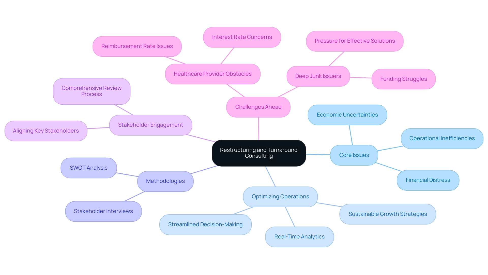 The central node represents the main topic, with branches illustrating core issues, operational optimizations, methodologies, and stakeholder engagement.