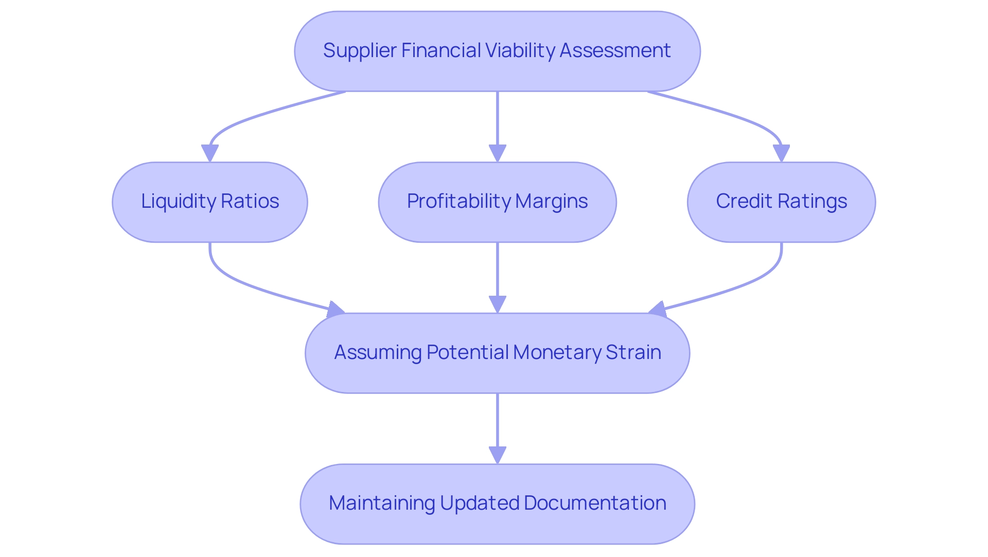 Each box represents a step in the supplier assessment process, with arrows indicating the flow from financial metrics to best practices.