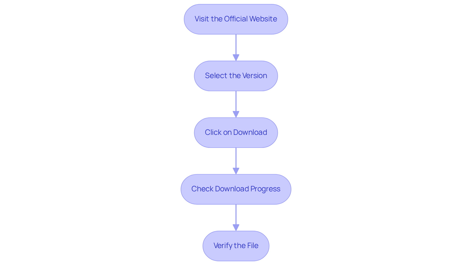 Each box shows a step you need to take to download the software. Follow the arrows from the top to the bottom to complete the process successfully.