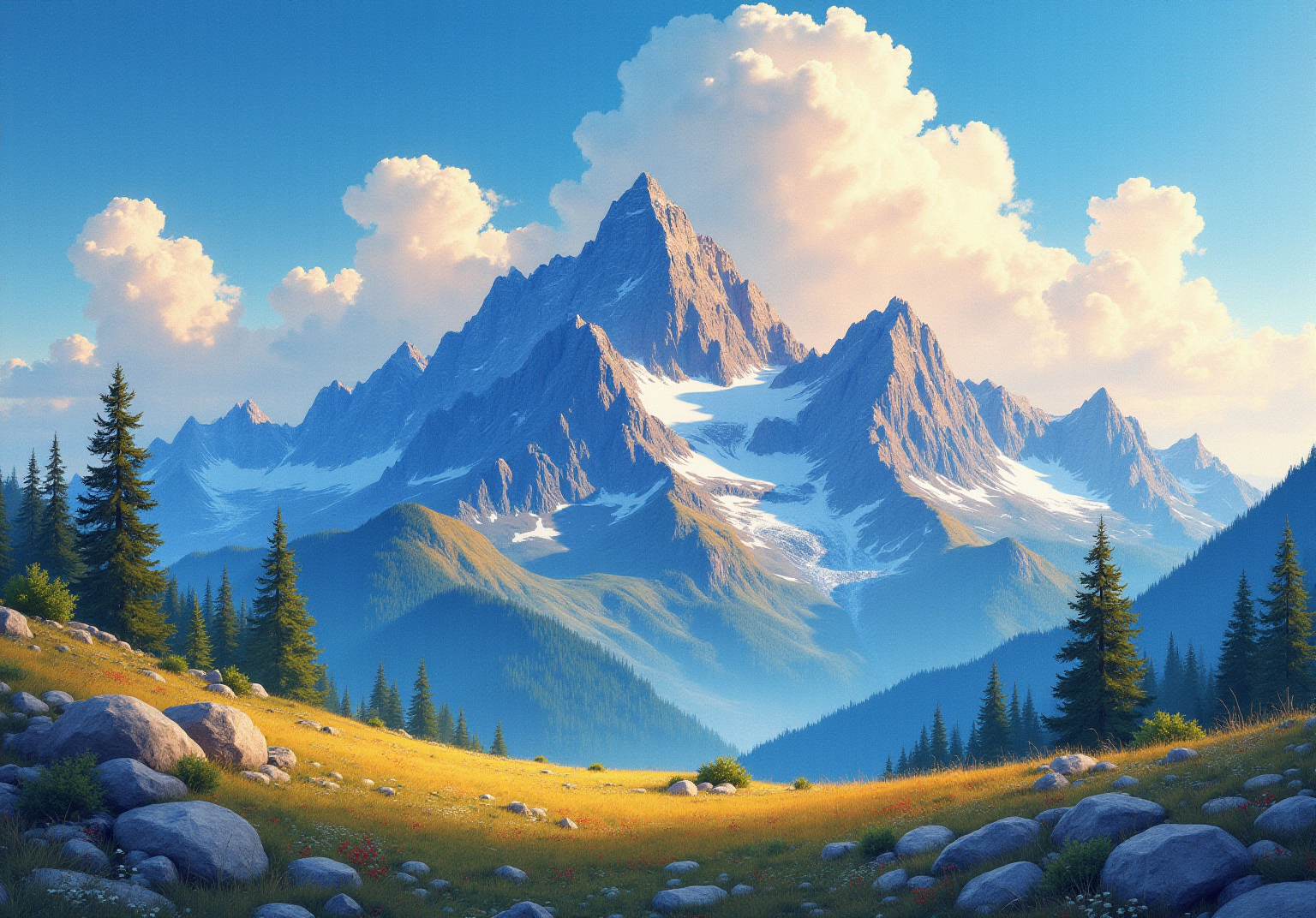 Captivating Mountain Landscape in Watercolor