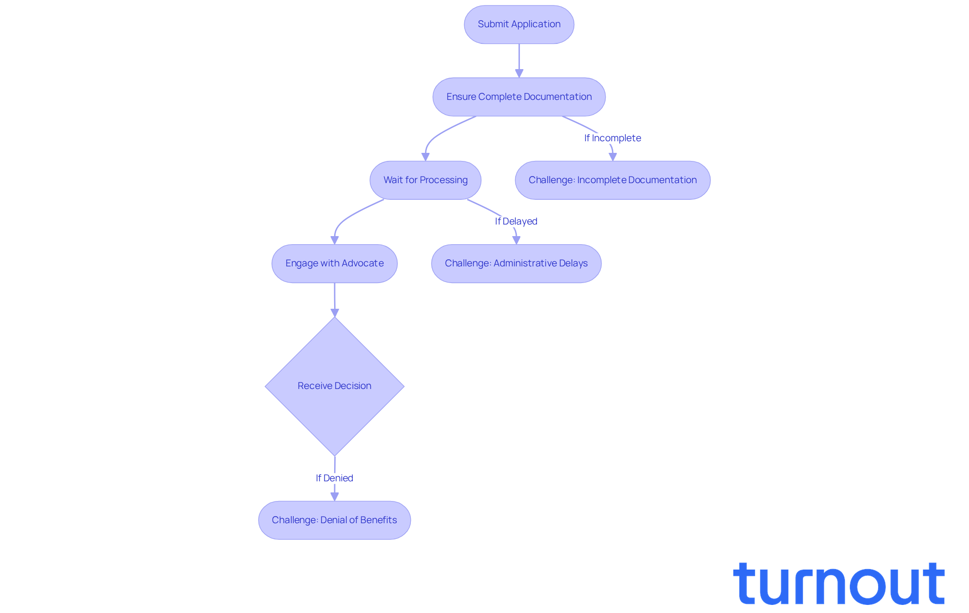 Each box represents a step or decision in the process. Follow the arrows to see how to move from one stage to the next, and be aware of the challenges that may arise along the way.