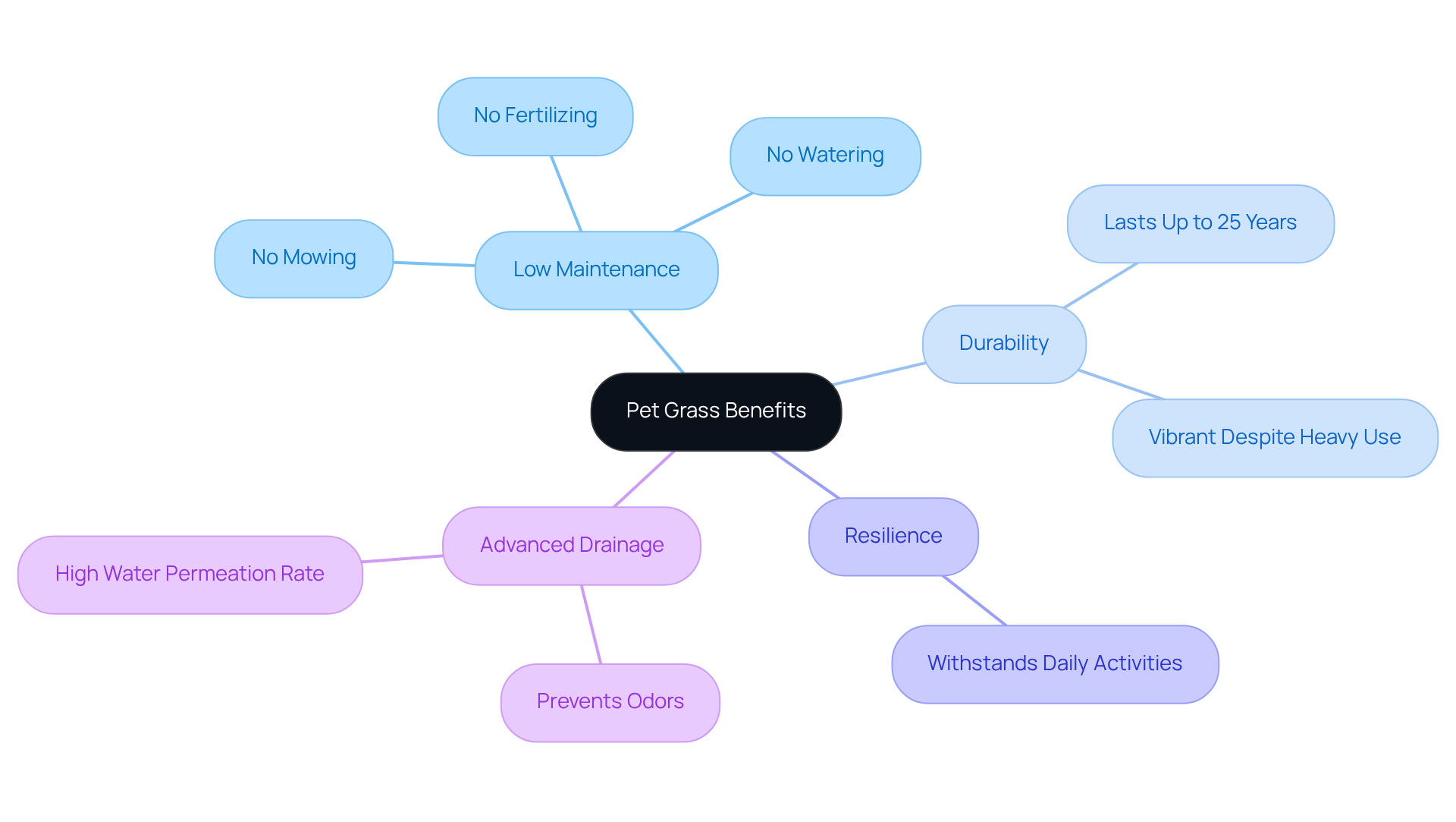 The central node represents the main topic of pet grass, while the branches show its various benefits. Each color-coded branch highlights a specific advantage, making it easy to understand how pet grass can improve the lives of pet owners. The central node represents the main topic of pet grass, while the branches show its various benefits. Each color-coded branch highlights a specific advantage, making it easy to understand how pet grass can improve the lives of pet owners.