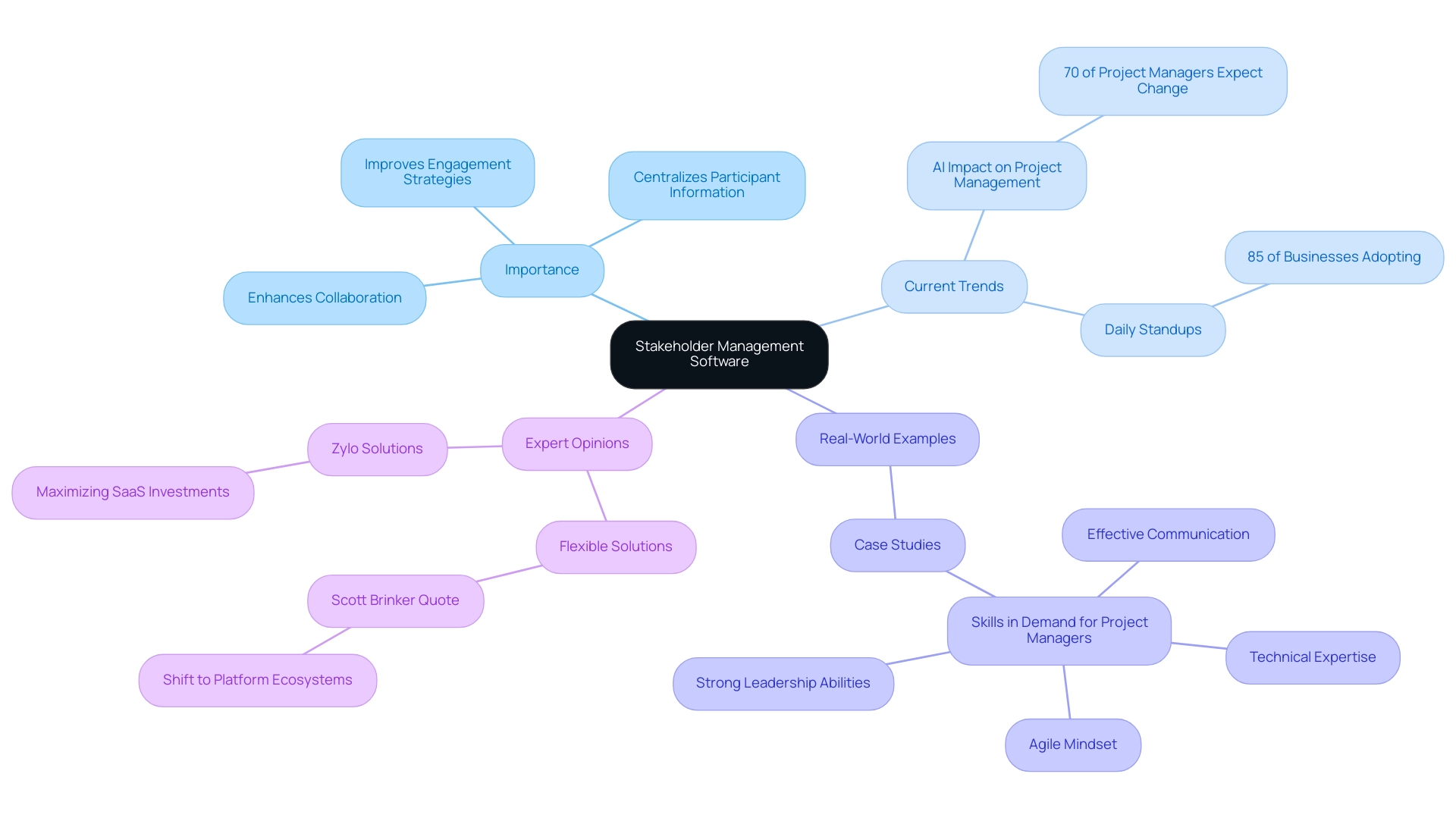 The central node represents the main topic, with branches indicating key areas of discussion and sub-branches providing detailed insights on each area.