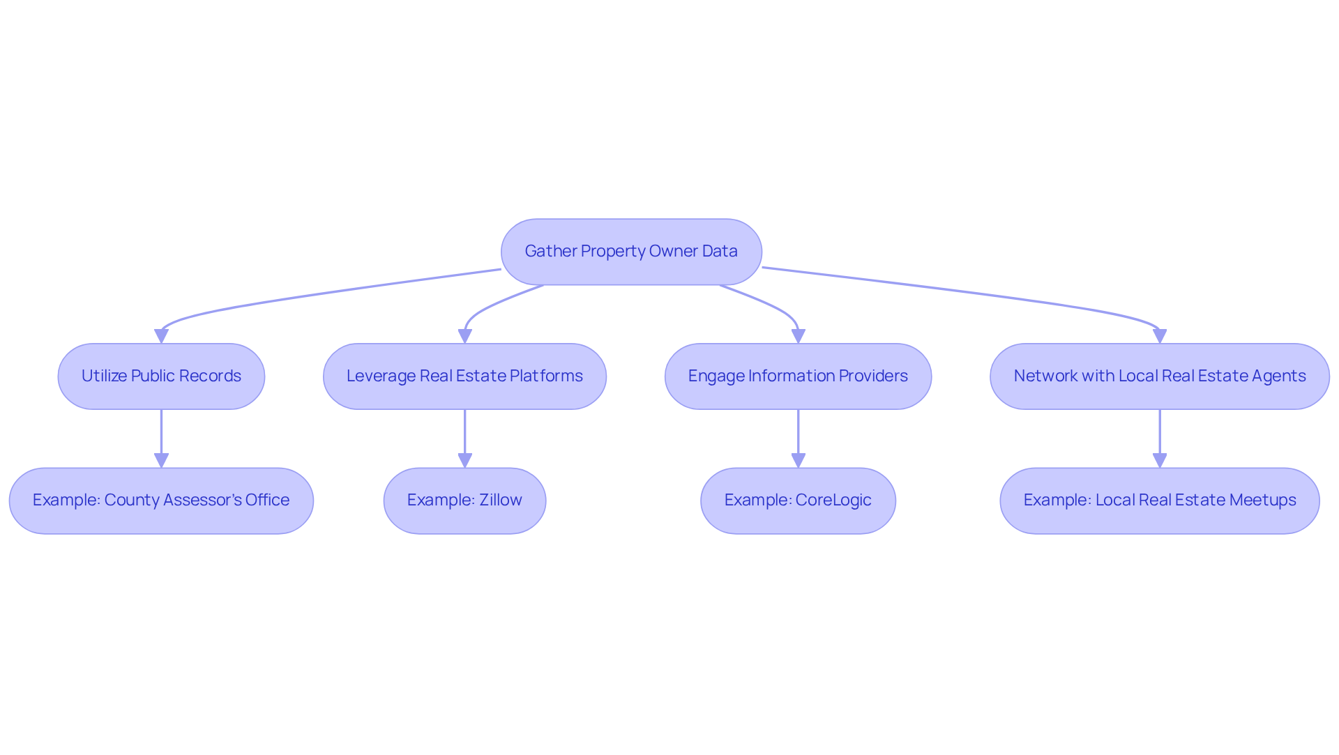 This flowchart shows the different methods you can use to gather property owner data. Each box represents a strategy, and the arrows guide you through the options available. Follow the flow to see how these strategies can work together to build a robust dataset.