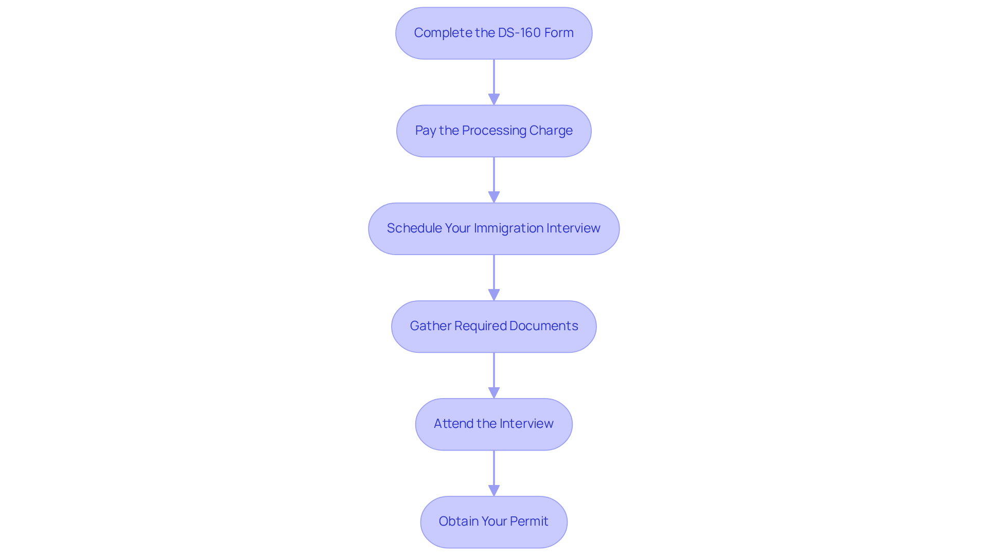 This flowchart guides you through the steps to apply for a B-1 Visa. Start at the top and follow the arrows down to see what you need to do at each stage. Each box represents a specific action you must take, making it easier to understand the entire process.