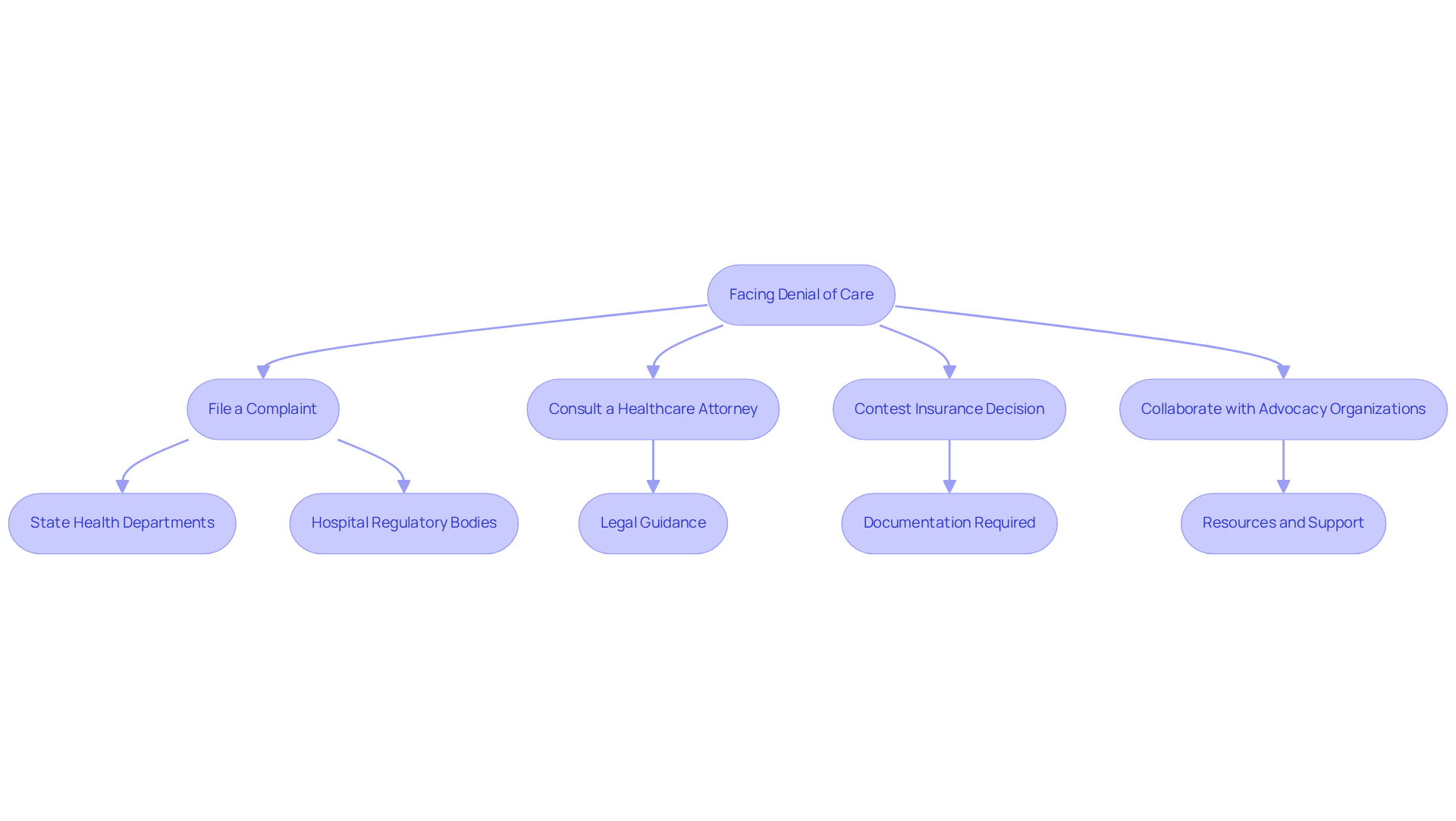 This flowchart shows the steps you can take if your care is denied. Start at the top and follow the arrows to see your options, from filing complaints to seeking legal help. Each path leads to specific actions you can take to regain control over your healthcare. This flowchart shows the steps you can take if your care is denied. Start at the top and follow the arrows to see your options, from filing complaints to seeking legal help. Each path leads to specific actions you can take to regain control over your healthcare.