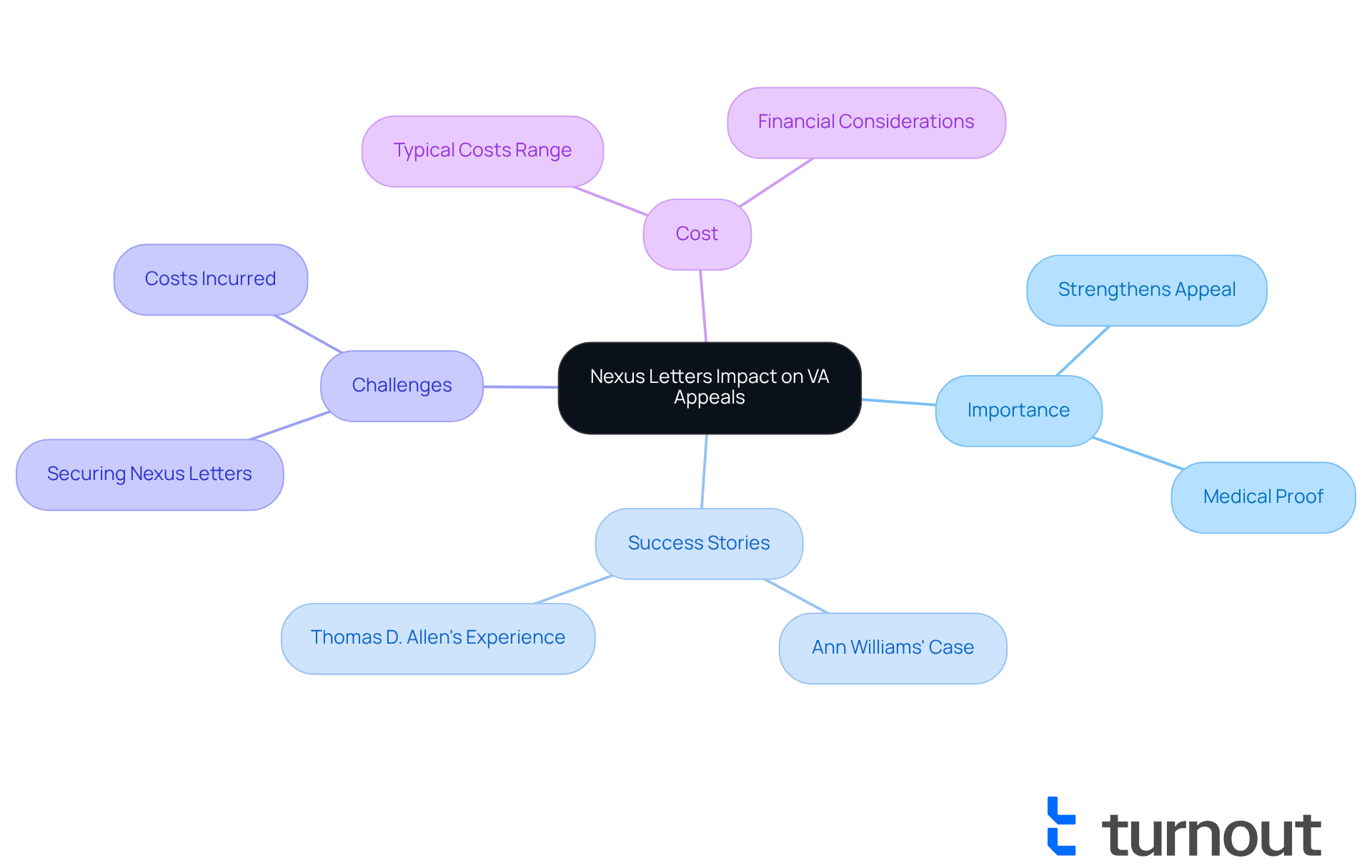 The central node represents the main topic, while branches show key aspects of nexus letters, including their importance, examples of success, challenges faced, and associated costs. Follow the connections to understand how these elements work together.