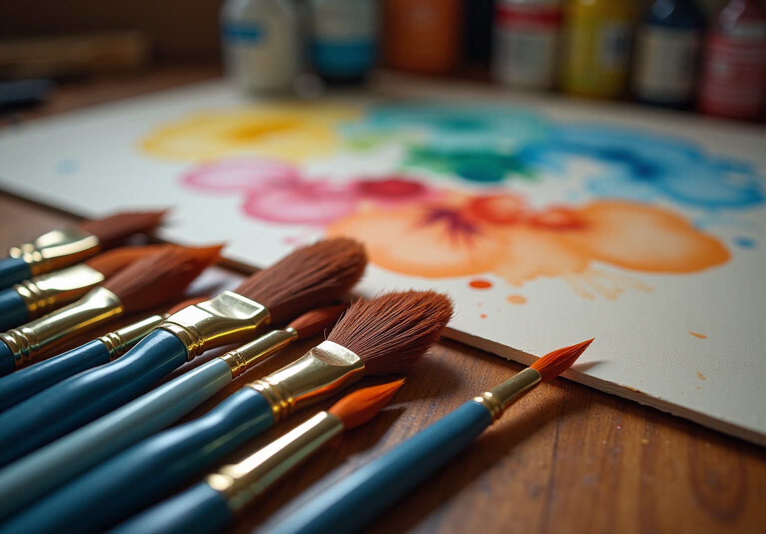 Custom Watercolor Brushes in an Art Studio Custom Watercolor Brushes in an Art Studio