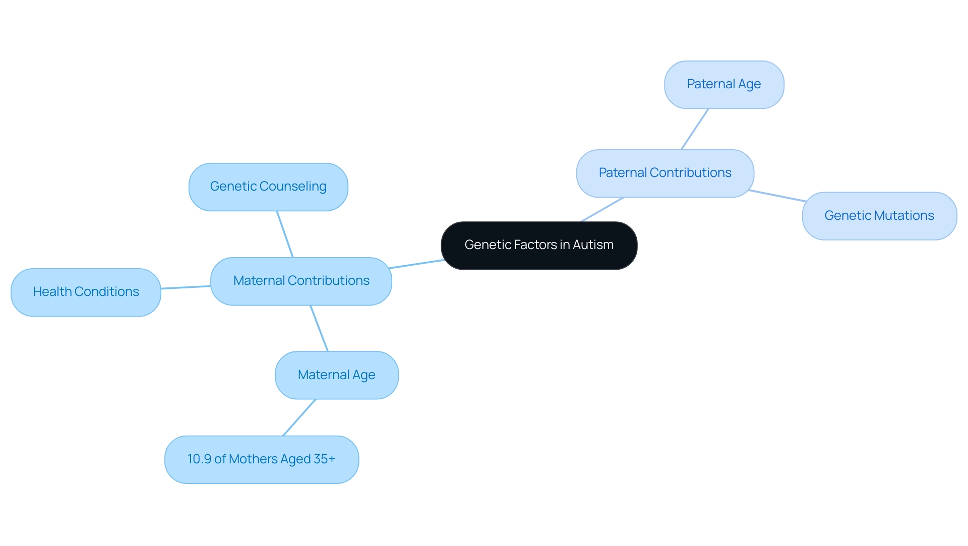 The central node represents the overall theme, with branches for maternal and paternal influences, and sub-branches detailing specific factors impacting autism.