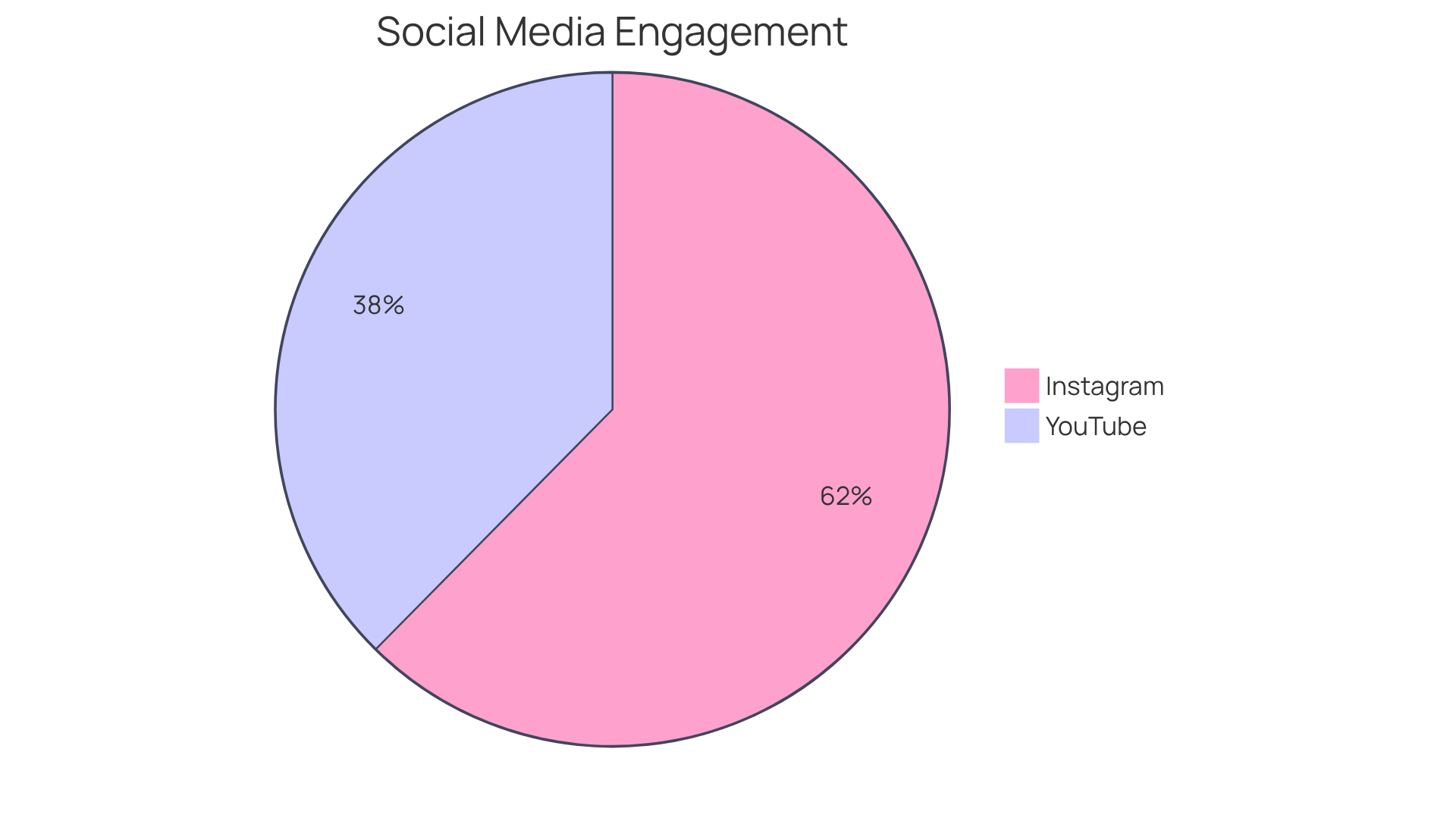 This pie chart shows the percentage of charitable organizations active on Instagram and YouTube. The larger the slice, the more organizations are using that platform to connect with their supporters.