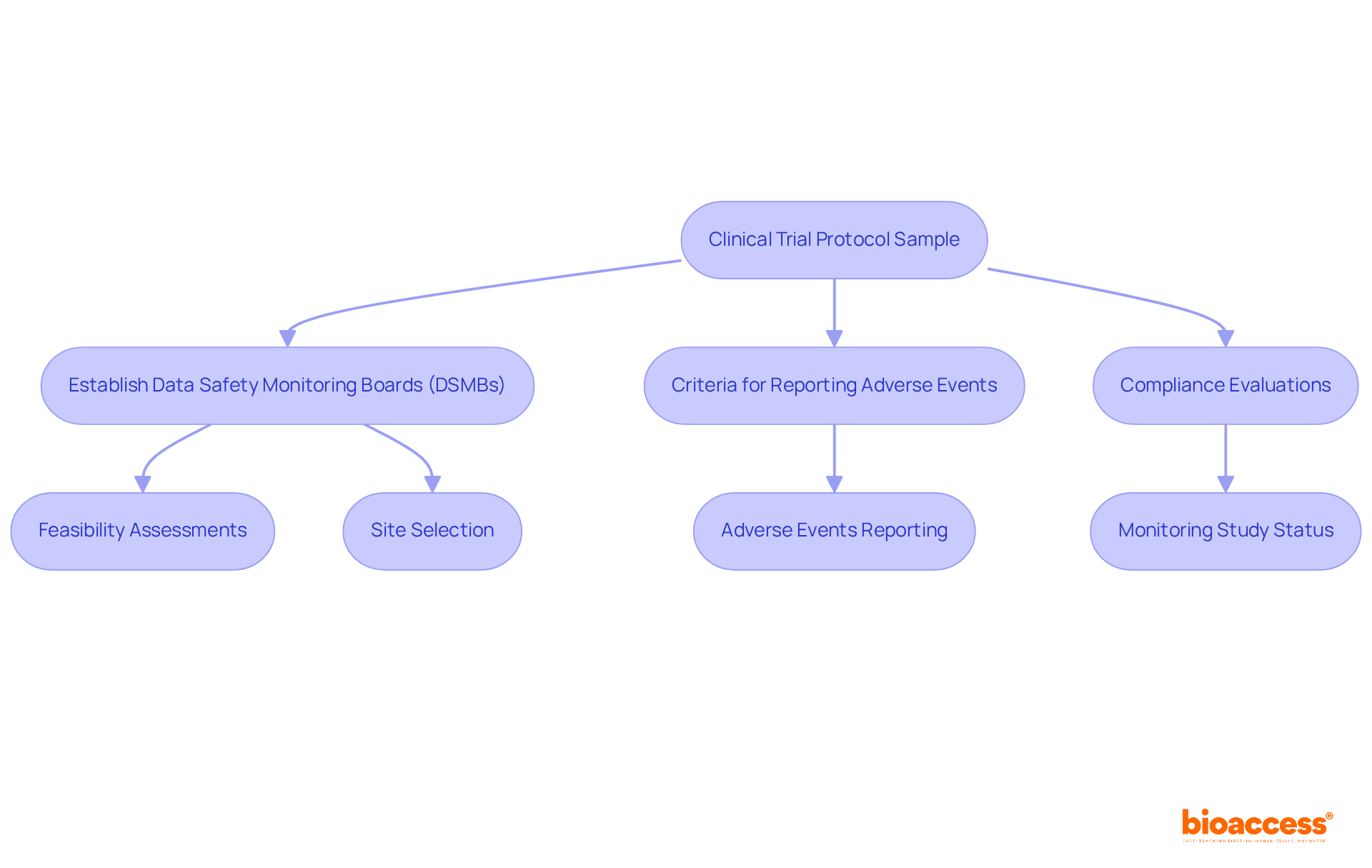 This flowchart outlines the key steps in ensuring safety during clinical trials. Follow the arrows to see how different processes are connected and contribute to participant safety.