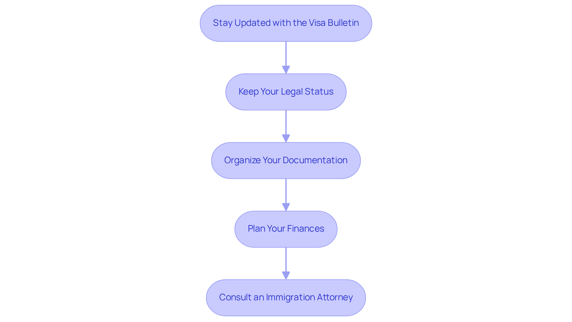 Each box represents a crucial step in the application process. Follow the arrows to see the order in which you should take these actions to stay on track with your visa application.