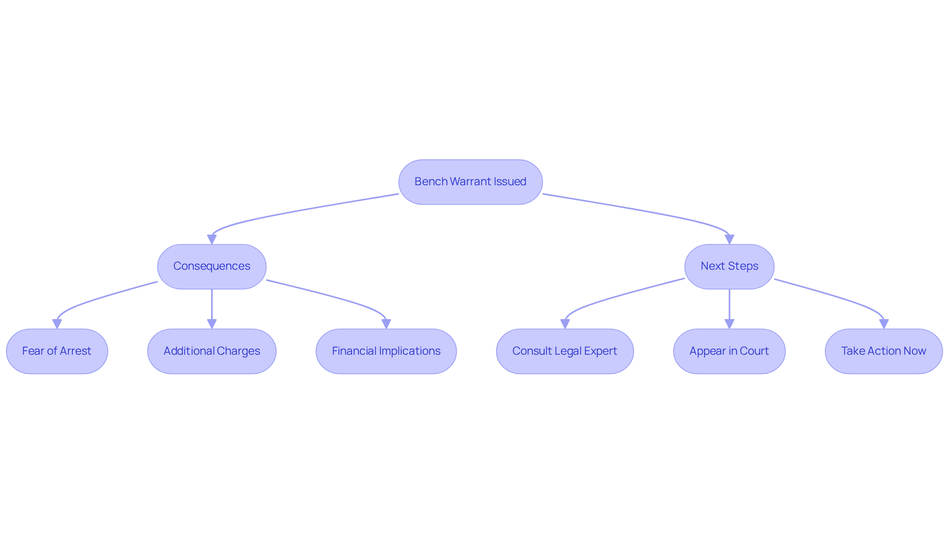 This flowchart shows what happens when a bench warrant is issued. Follow the arrows to see the consequences of not addressing it and the steps you can take to resolve the issue. Each box represents a key point to consider.
