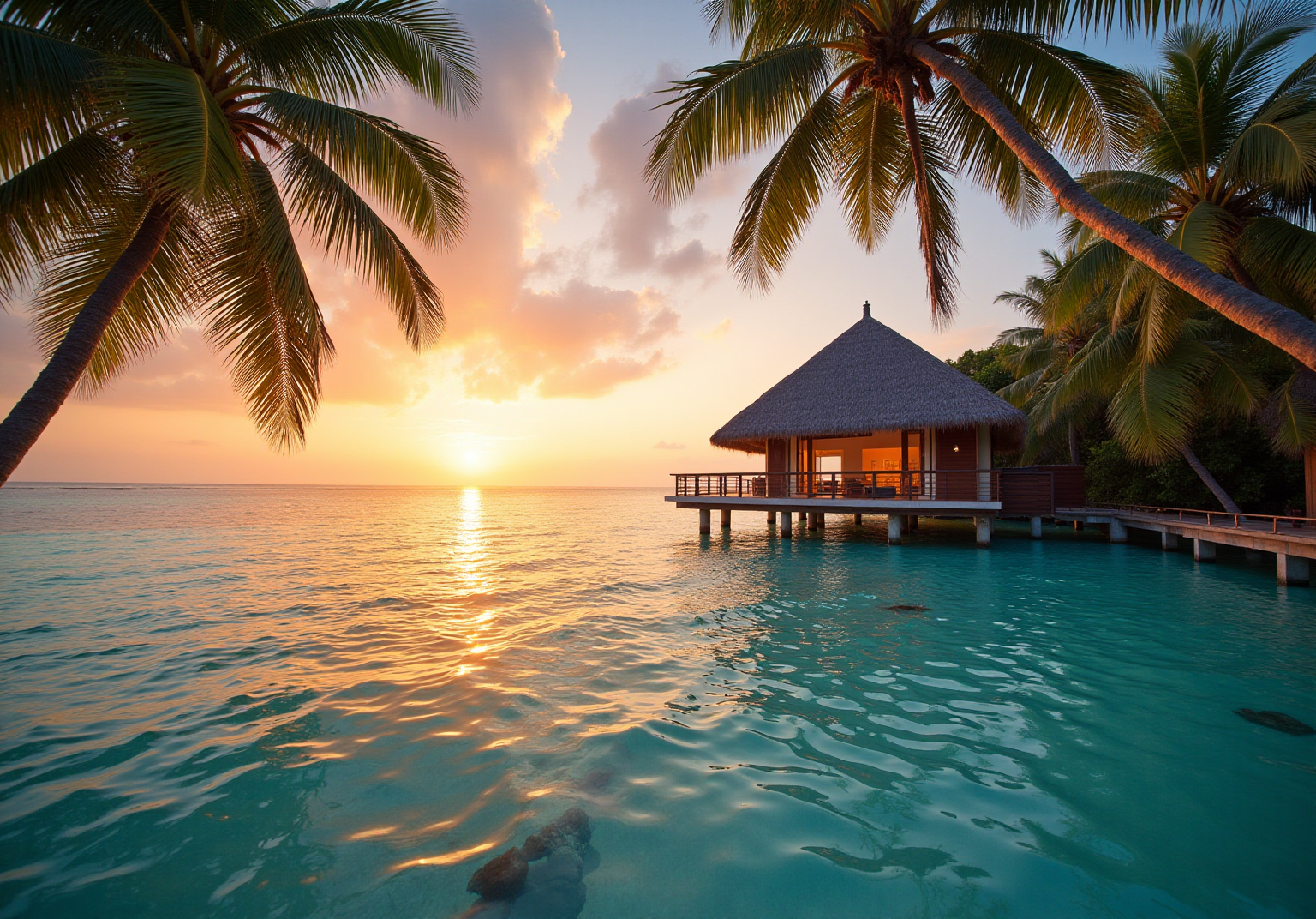 Romantic Maldives Sunset Overwater Villa