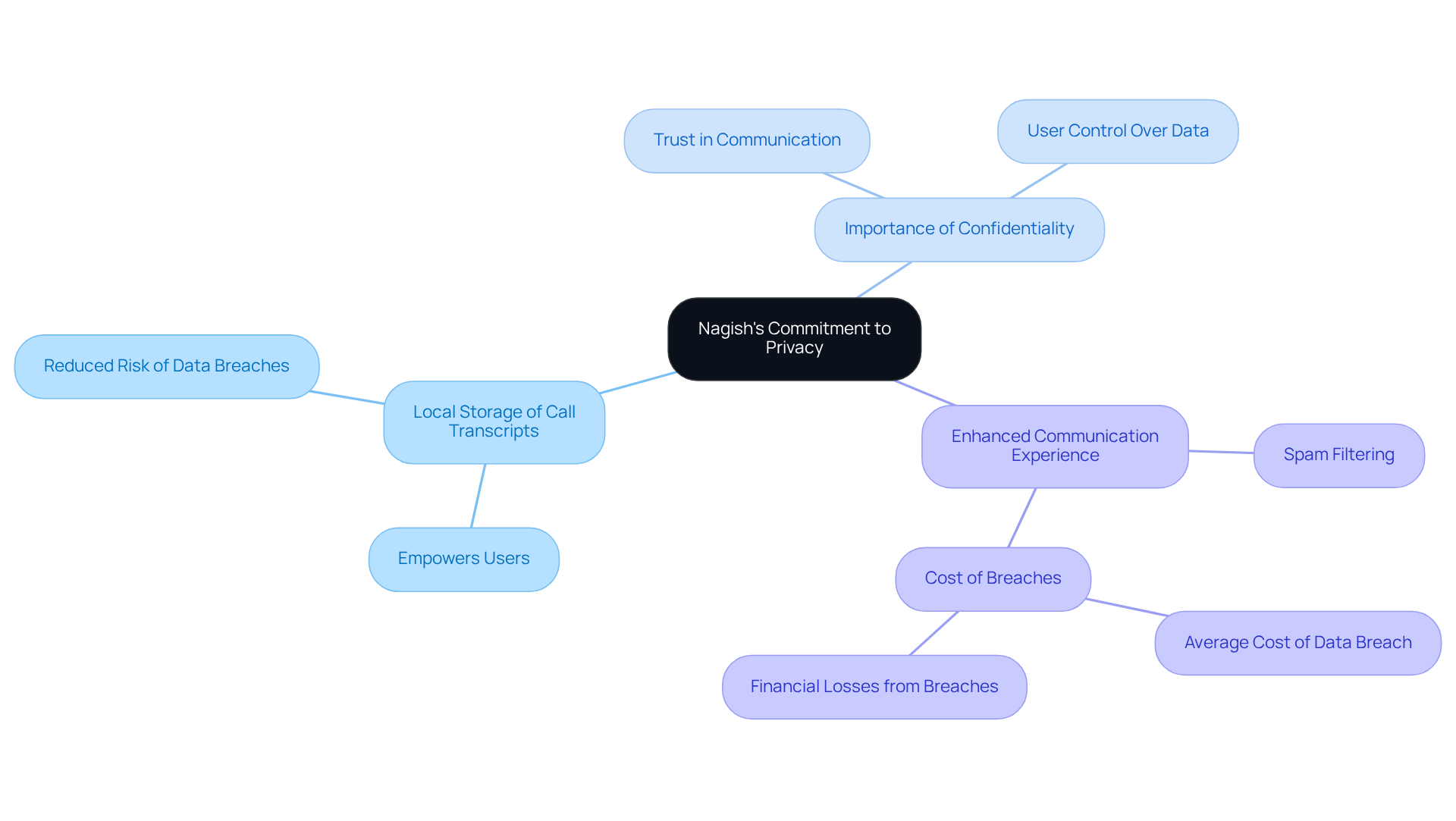 Begin at the center with the commitment to privacy, then follow the branches to explore supporting arguments and features that enhance user security and trust. Begin at the center with the commitment to privacy, then follow the branches to explore supporting arguments and features that enhance user security and trust.