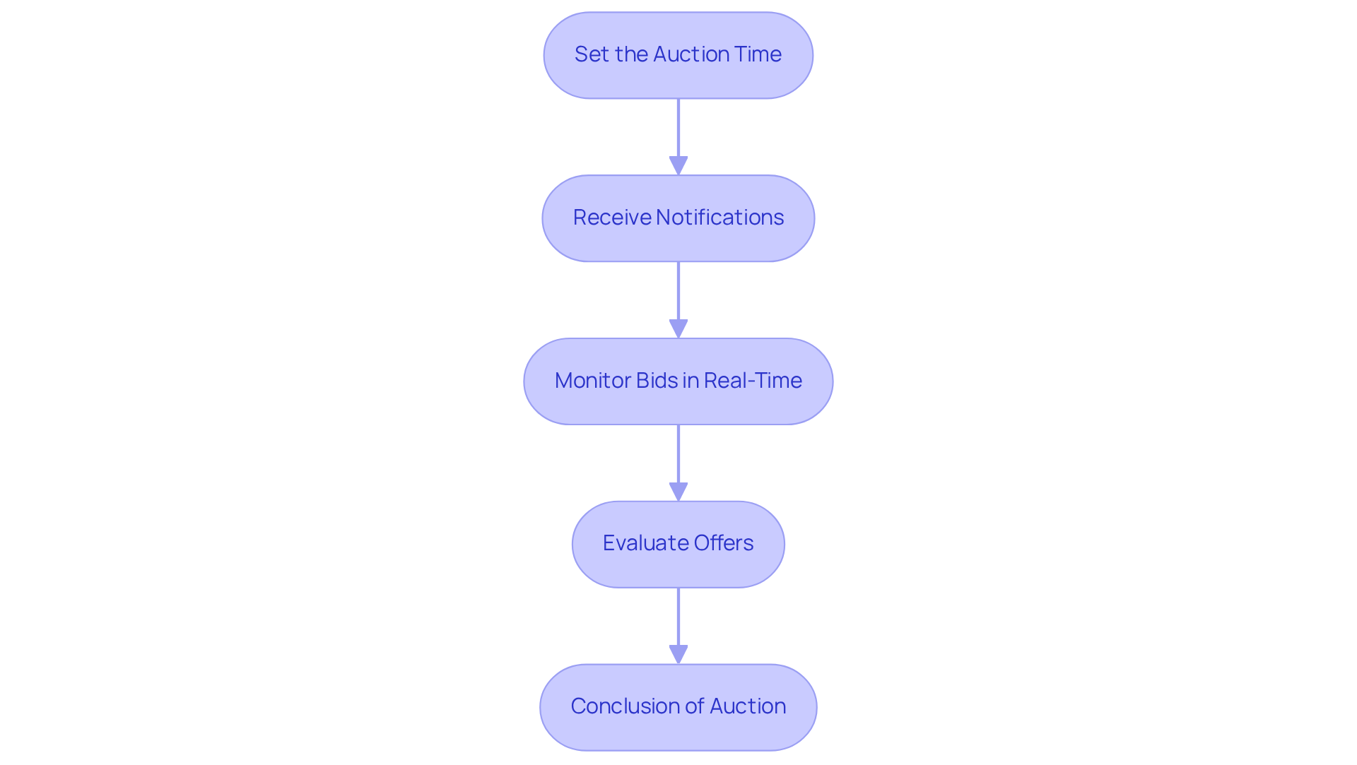 Each box represents a step in the auction process. Follow the arrows to see how you move from setting the auction time to evaluating the final offers. Each box represents a step in the auction process. Follow the arrows to see how you move from setting the auction time to evaluating the final offers.