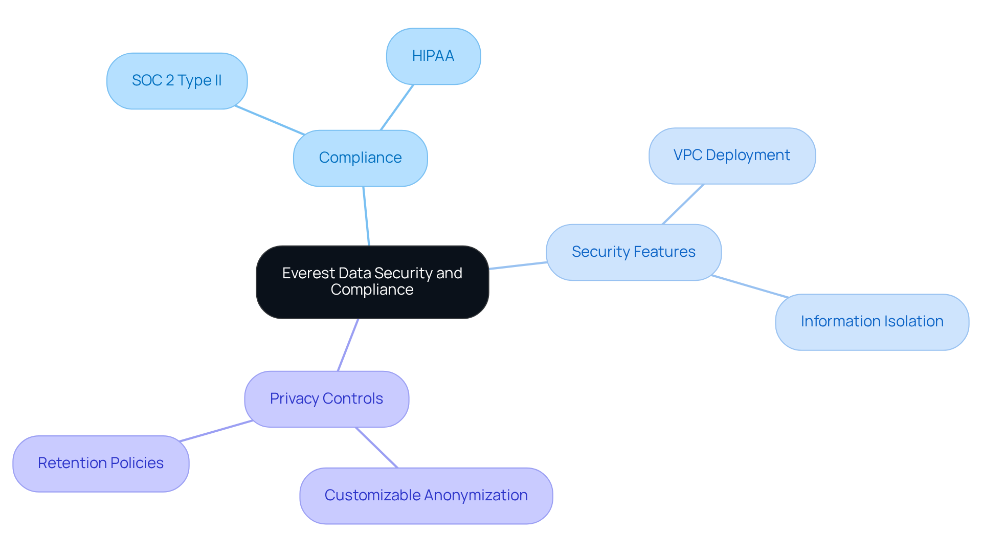 The central node represents Everest's commitment to security. Each branch highlights different aspects of their approach, showing how they work together to protect sensitive information and ensure compliance with regulations.