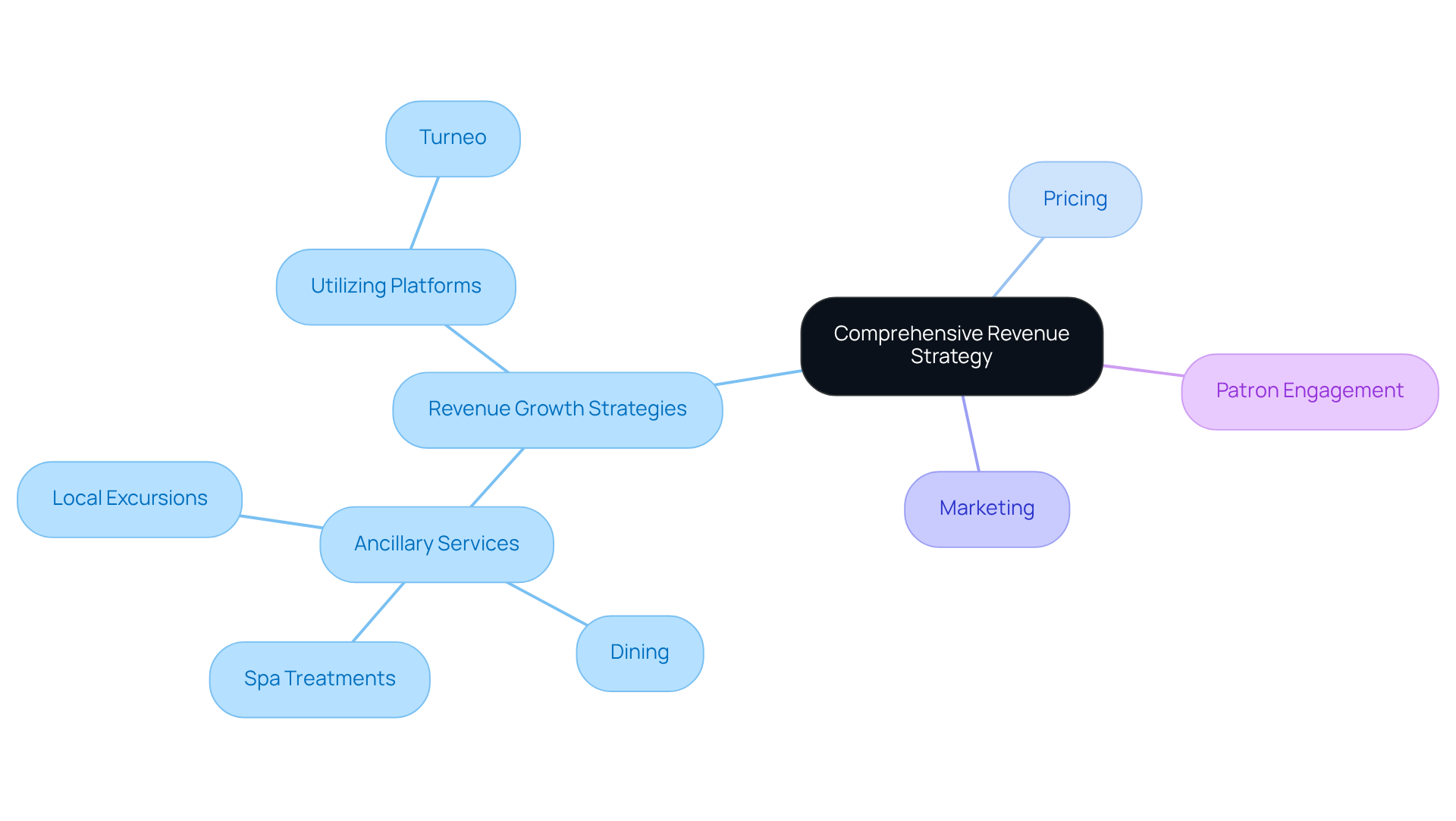 Start at the center with the main strategy, then explore the branches to see how each component contributes to achieving profitability. Each color represents a different area of focus, helping you understand the interconnectedness of the strategies.