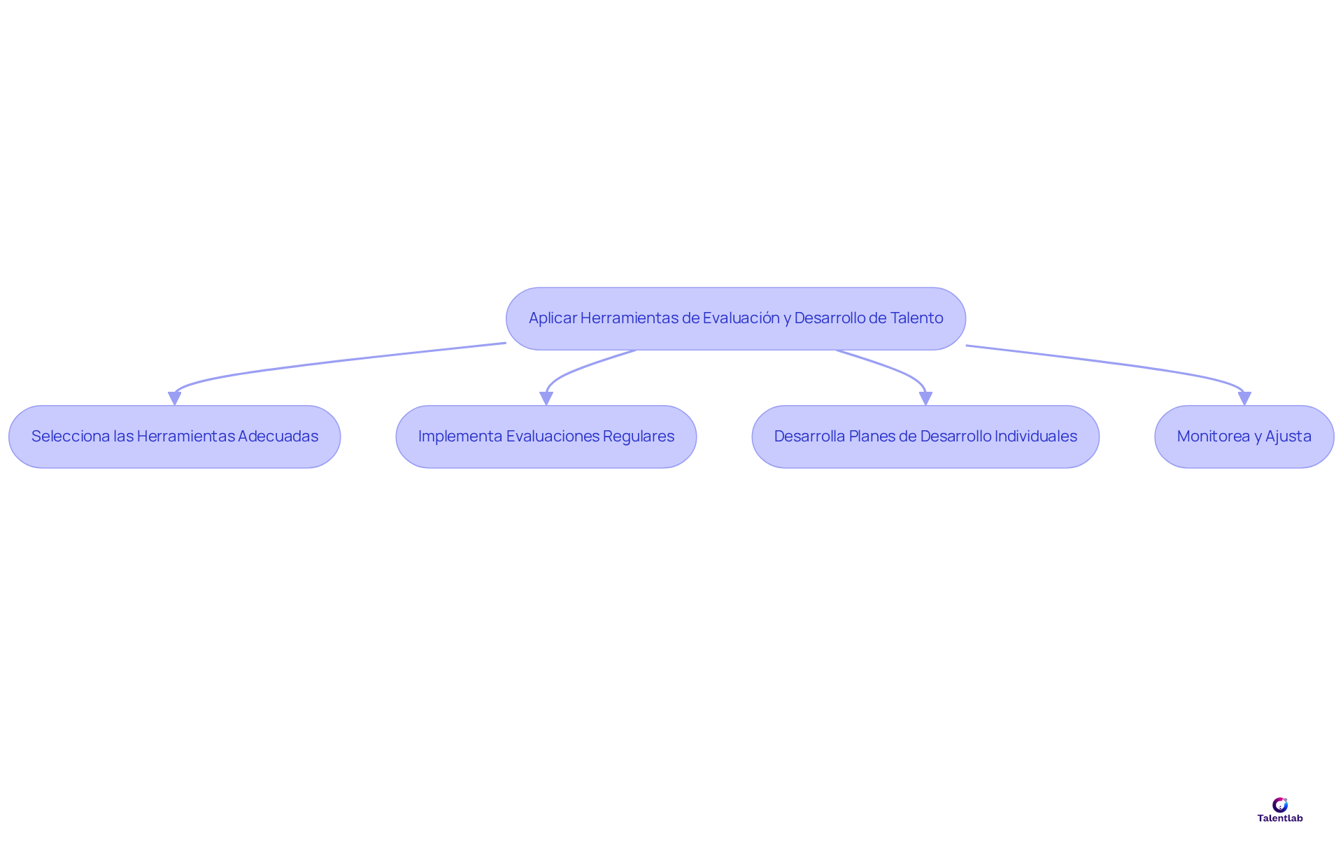 Cada cuadro representa un paso en el proceso de desarrollo de talento. Sigue las flechas para entender cómo cada etapa se conecta con la siguiente y cómo contribuyen al crecimiento organizacional.
