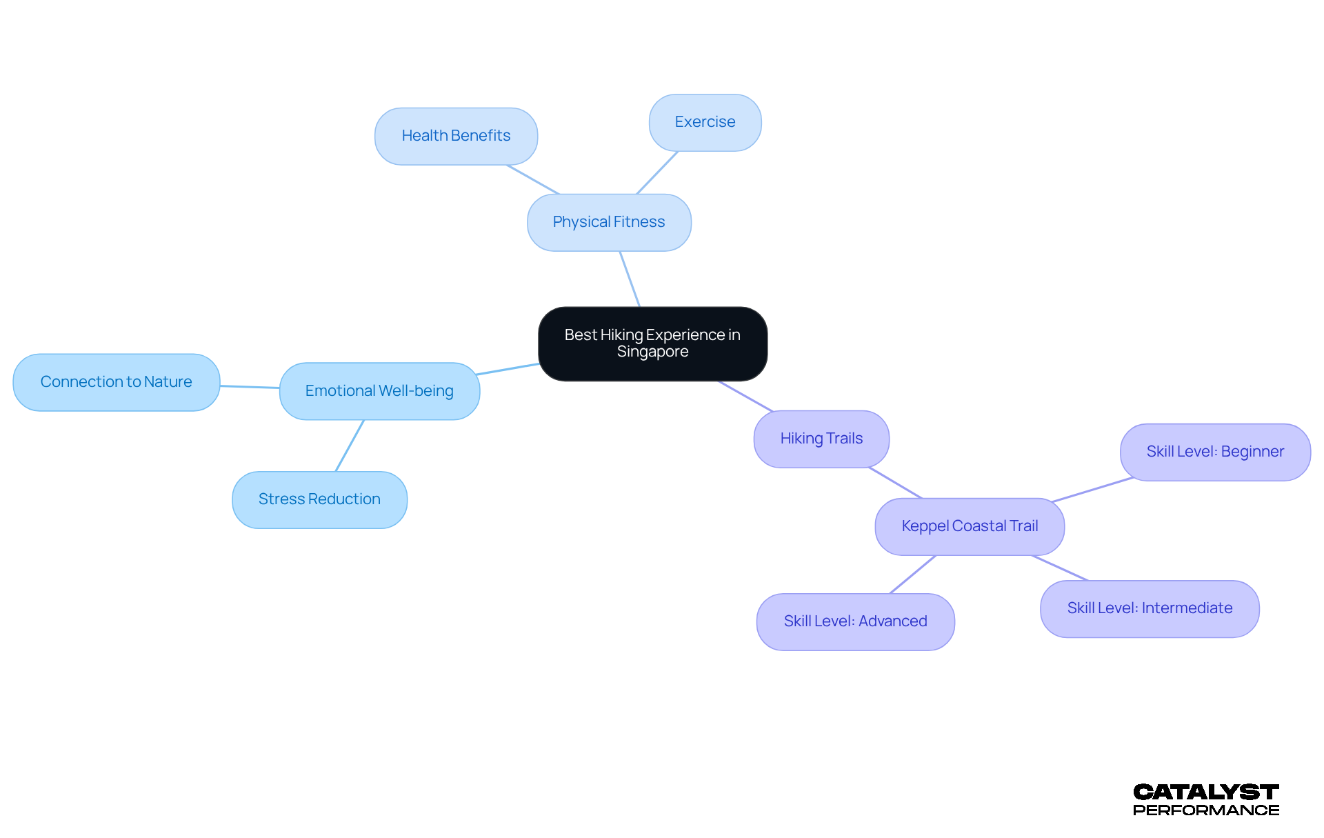 The central node represents the overall hiking experience, while the branches show how different aspects like emotional health, physical fitness, and specific trails contribute to this journey. Follow the branches to see how each element enhances your hiking adventure!