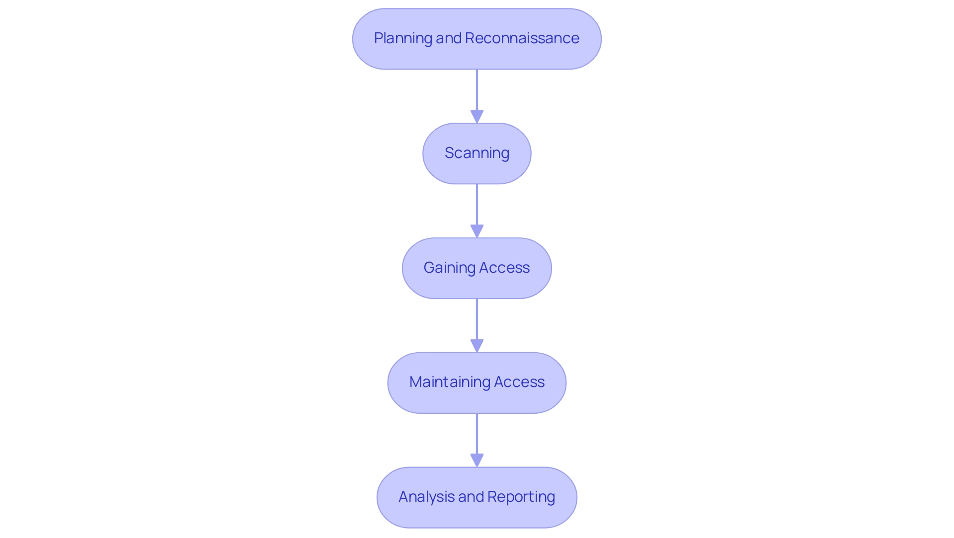Each box represents a stage in the penetration testing process, with arrows indicating the progression from one stage to the next.